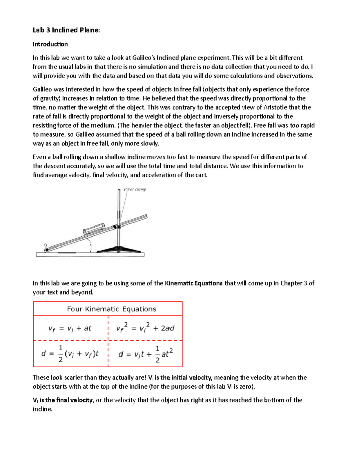 Lab 3 Inclined Plane - DDD - Lab 3 Inclined Plane: Introduction In this ...
