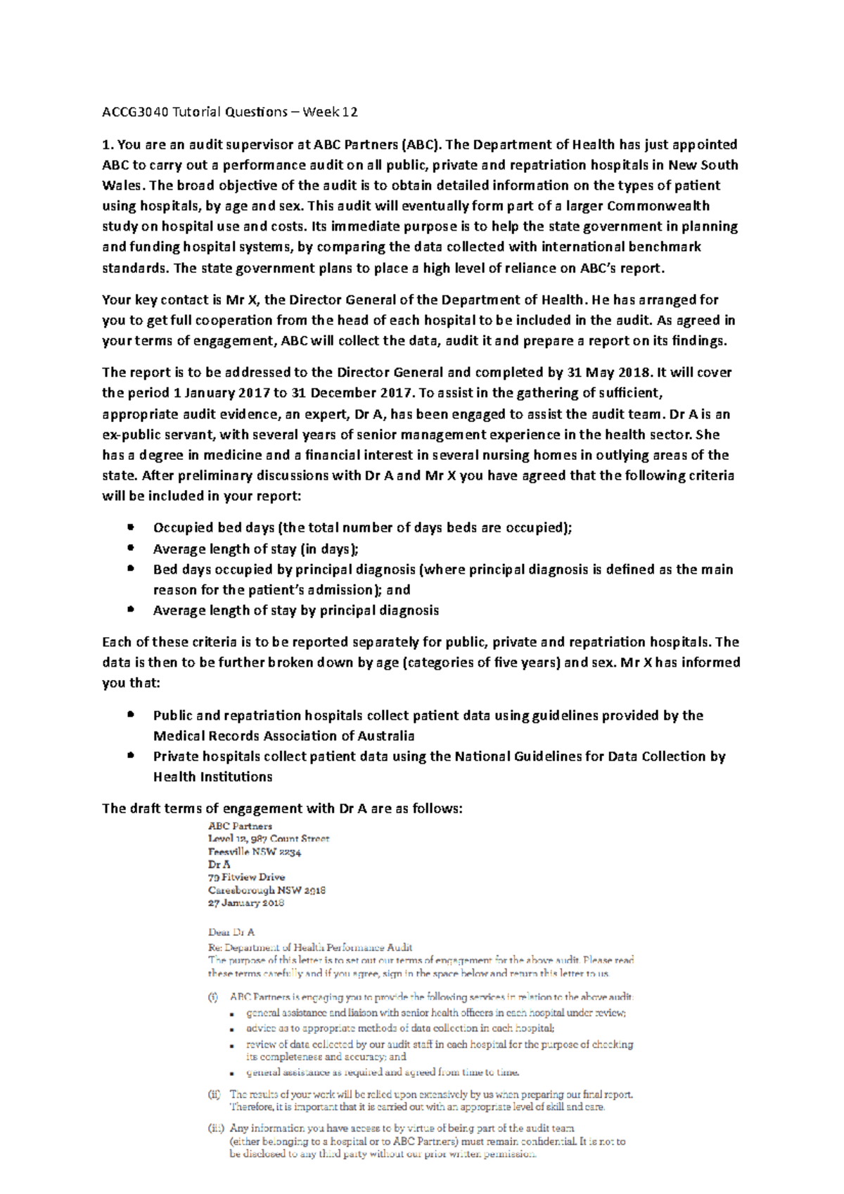 Tutorial Qs - Week 12 - ACCG3040 Tutorial Questions – Week 12 You are ...