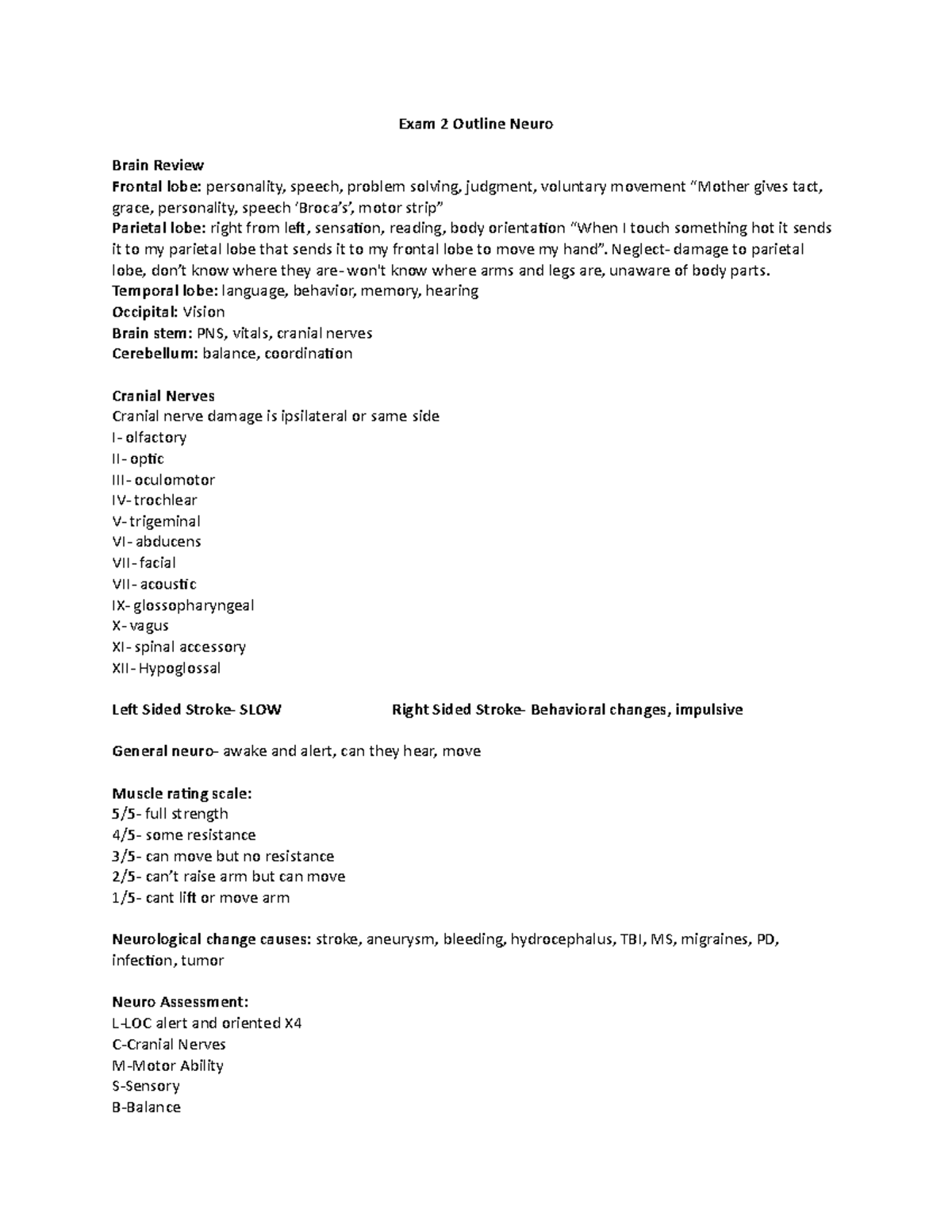 Exam-2-Outline - exam 2 outline - Exam 2 Outline Neuro Brain Review ...