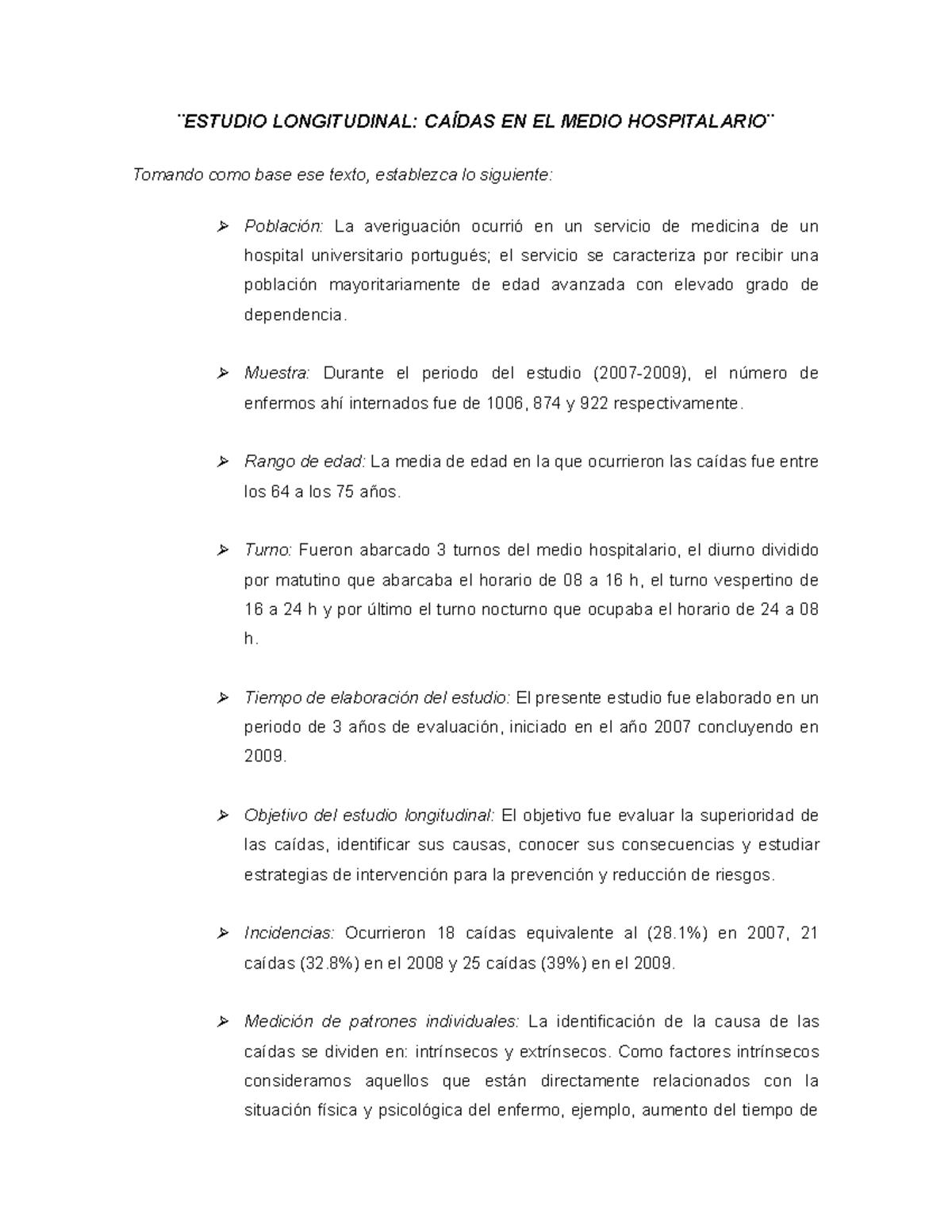¨ Estudio Longitudinal. Caídas EN EL Medio Hospitalario¨ - ̈ESTUDIO ...