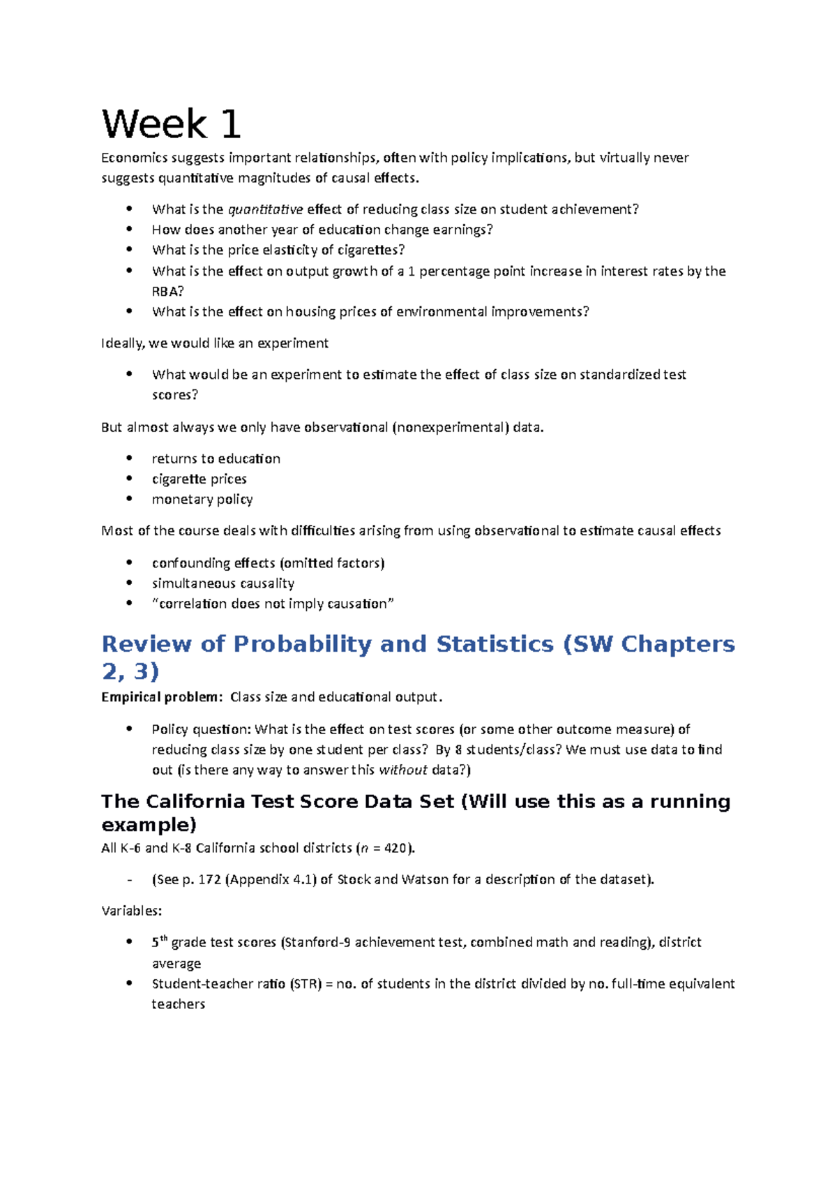 Detailed Notes for Week 1 Lecture - Week 1 Economics suggests important ...