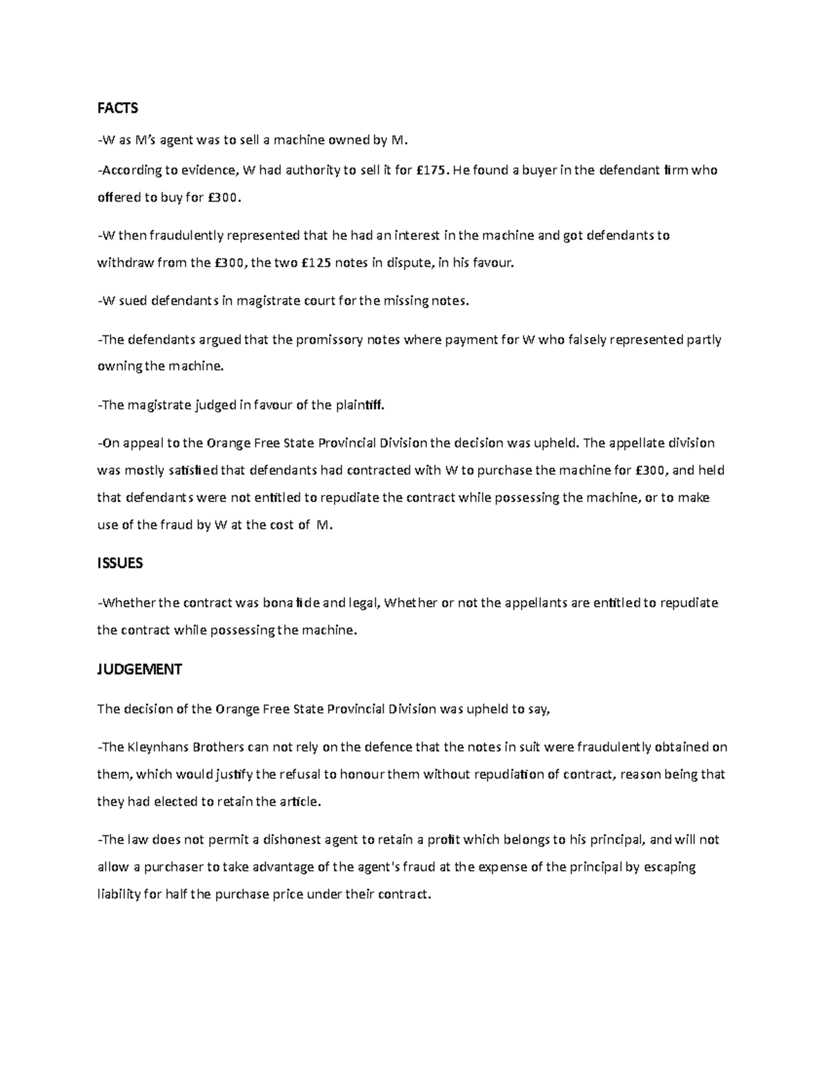 Kleynhans Summary - An explanation of what a contract of sale should ...