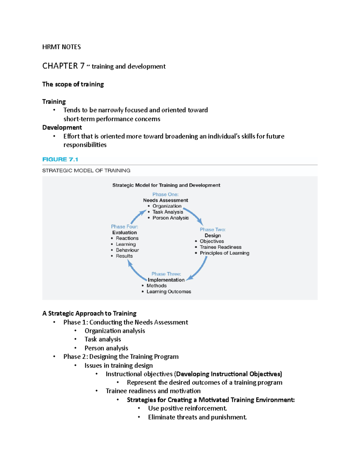 HRMT Notes - HRMT NOTES CHAPTER 7 ~ training and development The scope ...