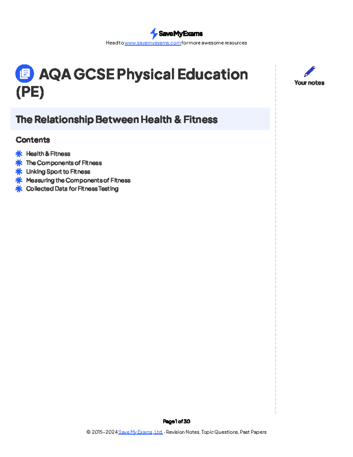 Health and fitness - Important notes - AQA GCSE Physical Education (PE ...