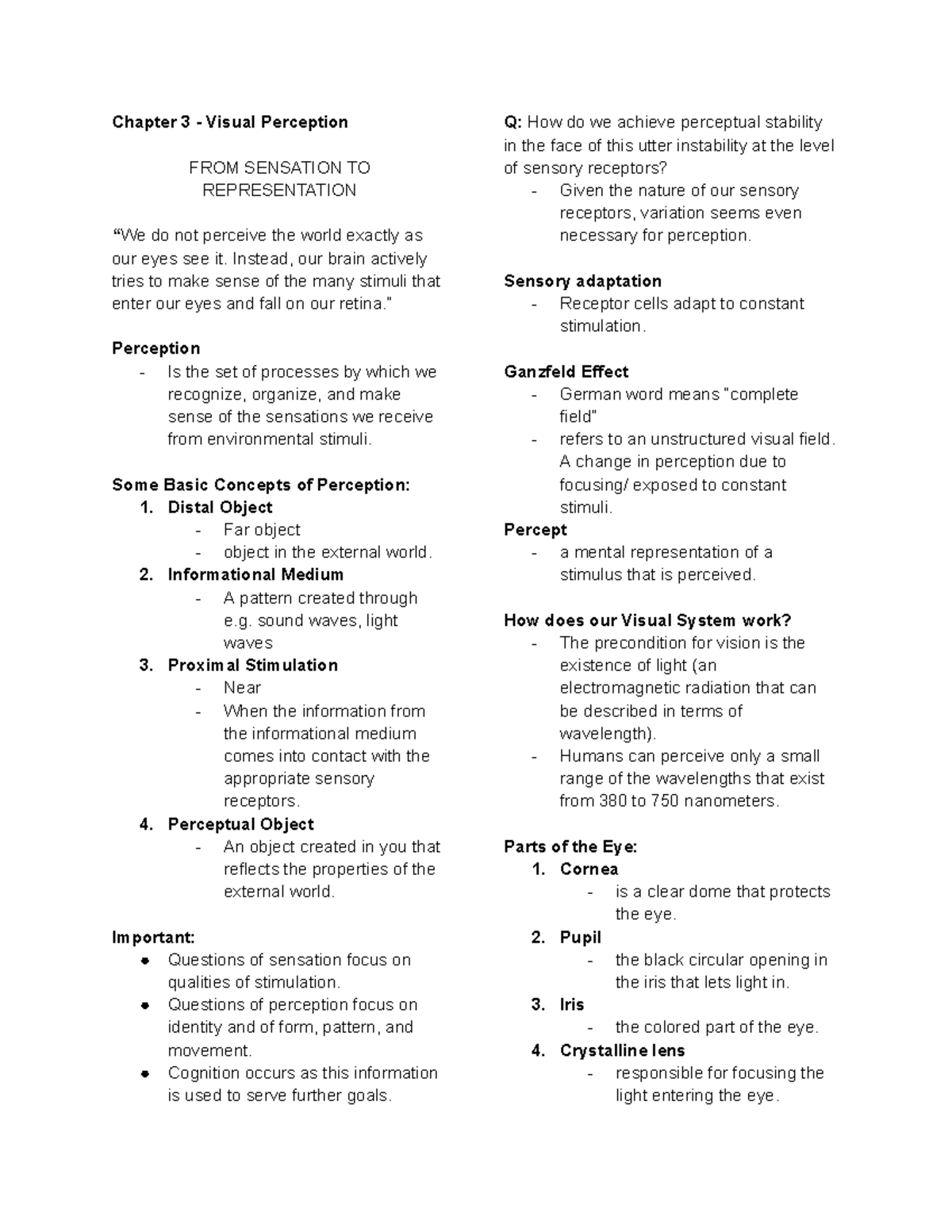 Chapter 3 - Visual Perception - Chapter 3 - Visual Perception FROM ...