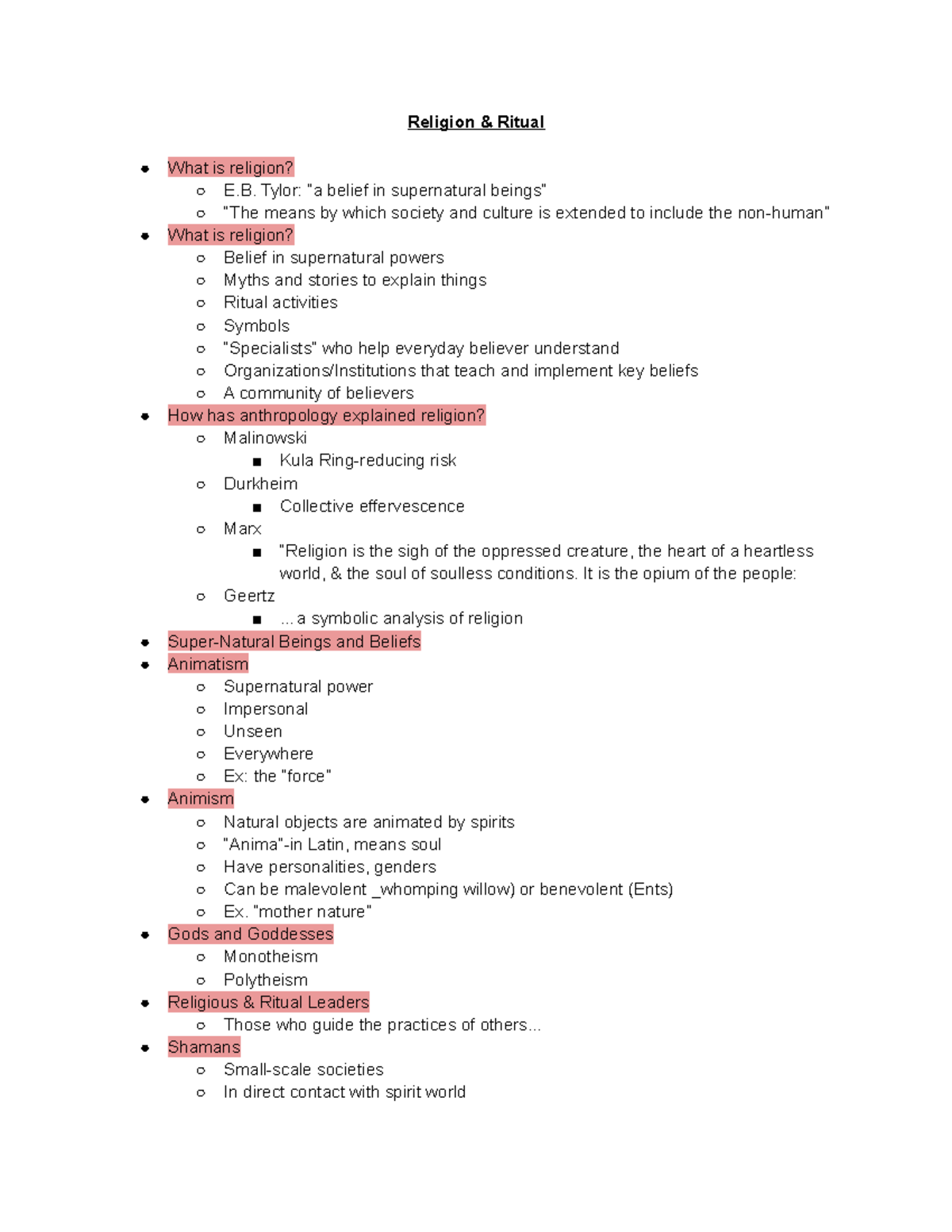 Religion & Ritual lecture notes from the 21 - Religion & Ritual What is ...