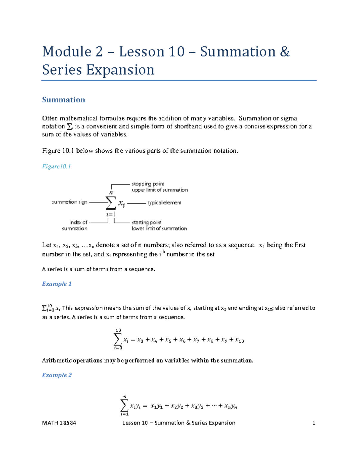 Lesson 2 3 Summation Series Expansion Module 2 Lesson 10 Lesson 2 3 Summation Series Expansion Module 2 Lesson 10
