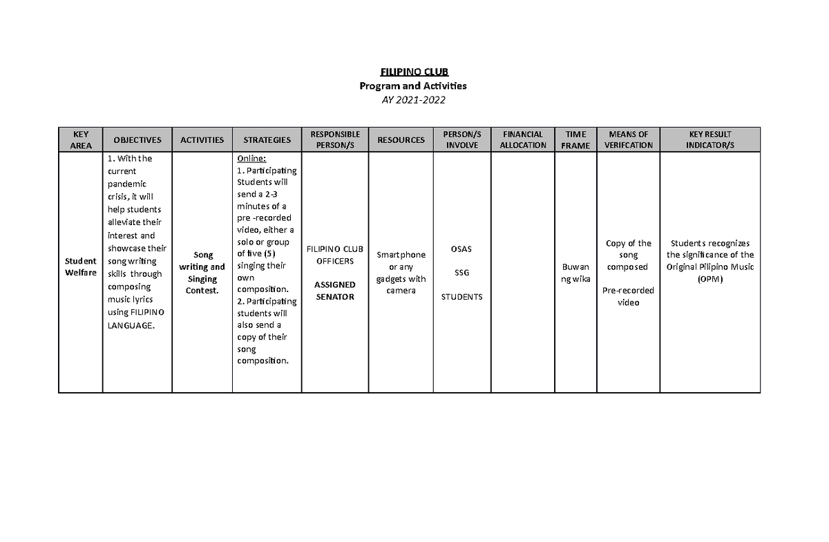 Singing Contest - Read - FILIPINO CLUB Program and Activities AY 2021 ...