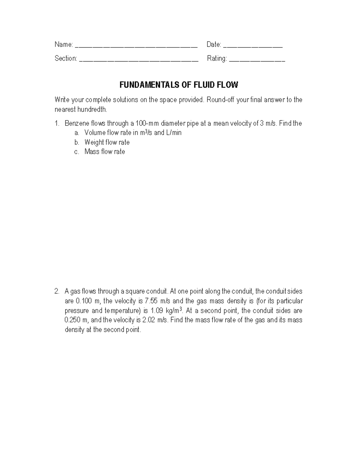 5 Fundamentals of Fluid Flow - Workbook - Name ...