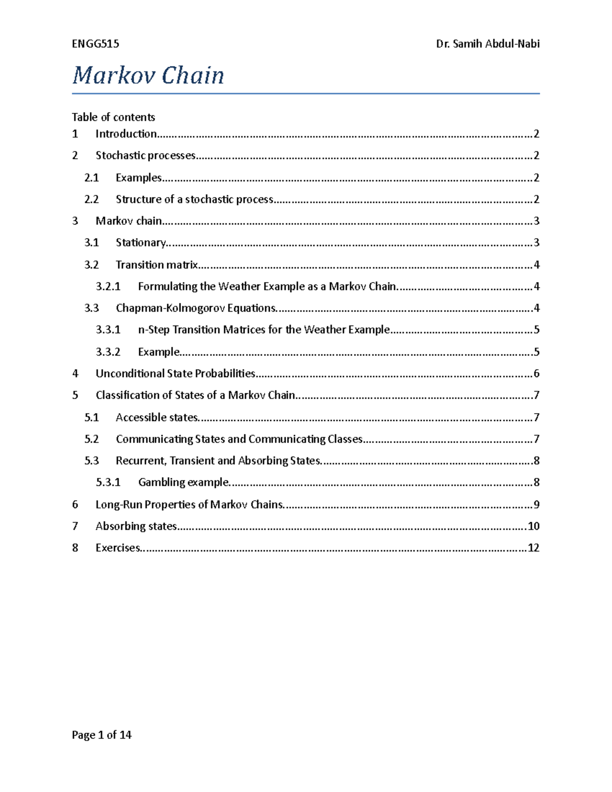 Markov Chains - Markov Chain 1 - Studocu