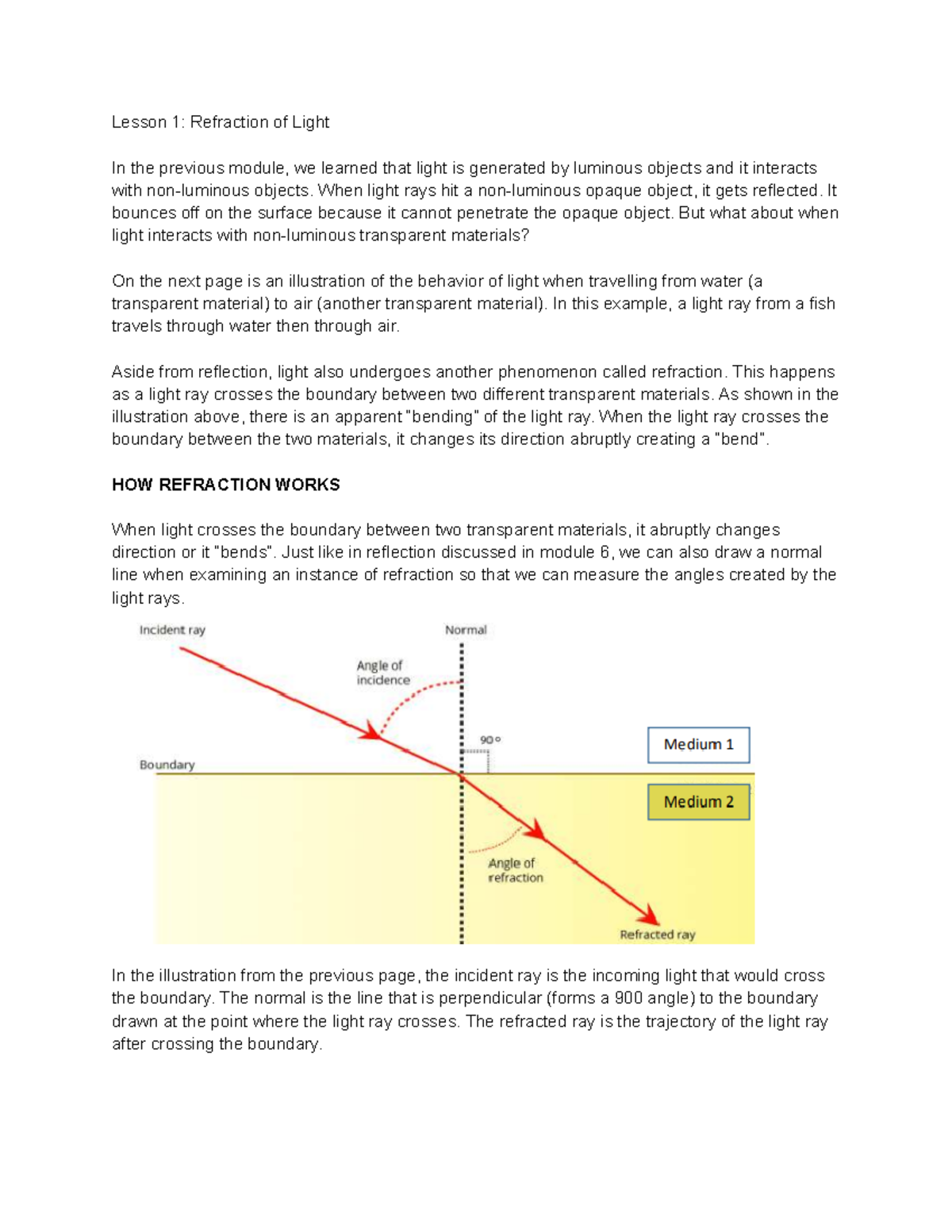 Concepts grade 10 - REFRACTION - Lesson 1: Refraction of Light In the ...