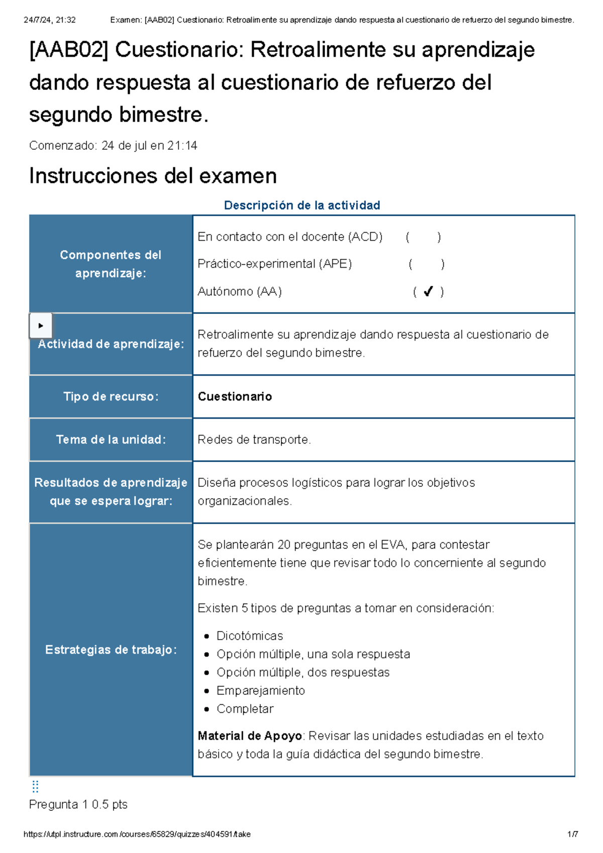 Examen [AAB02] Cuestionario Retroalimente su aprendizaje dando respuesta al cuestionario de ...