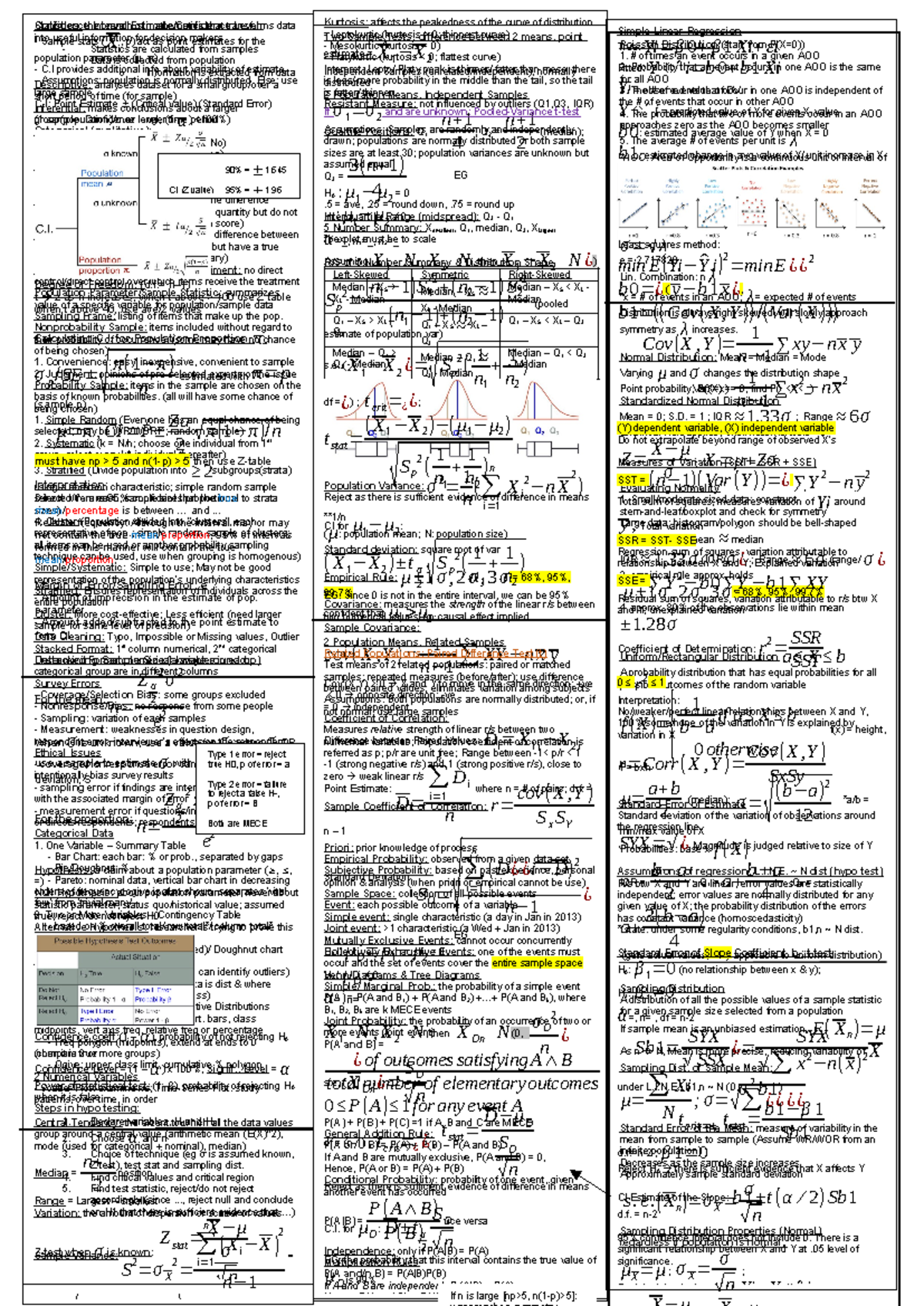 Stats Cheatsheet - ####### Statistics: the branch of mathematics that transforms data ...