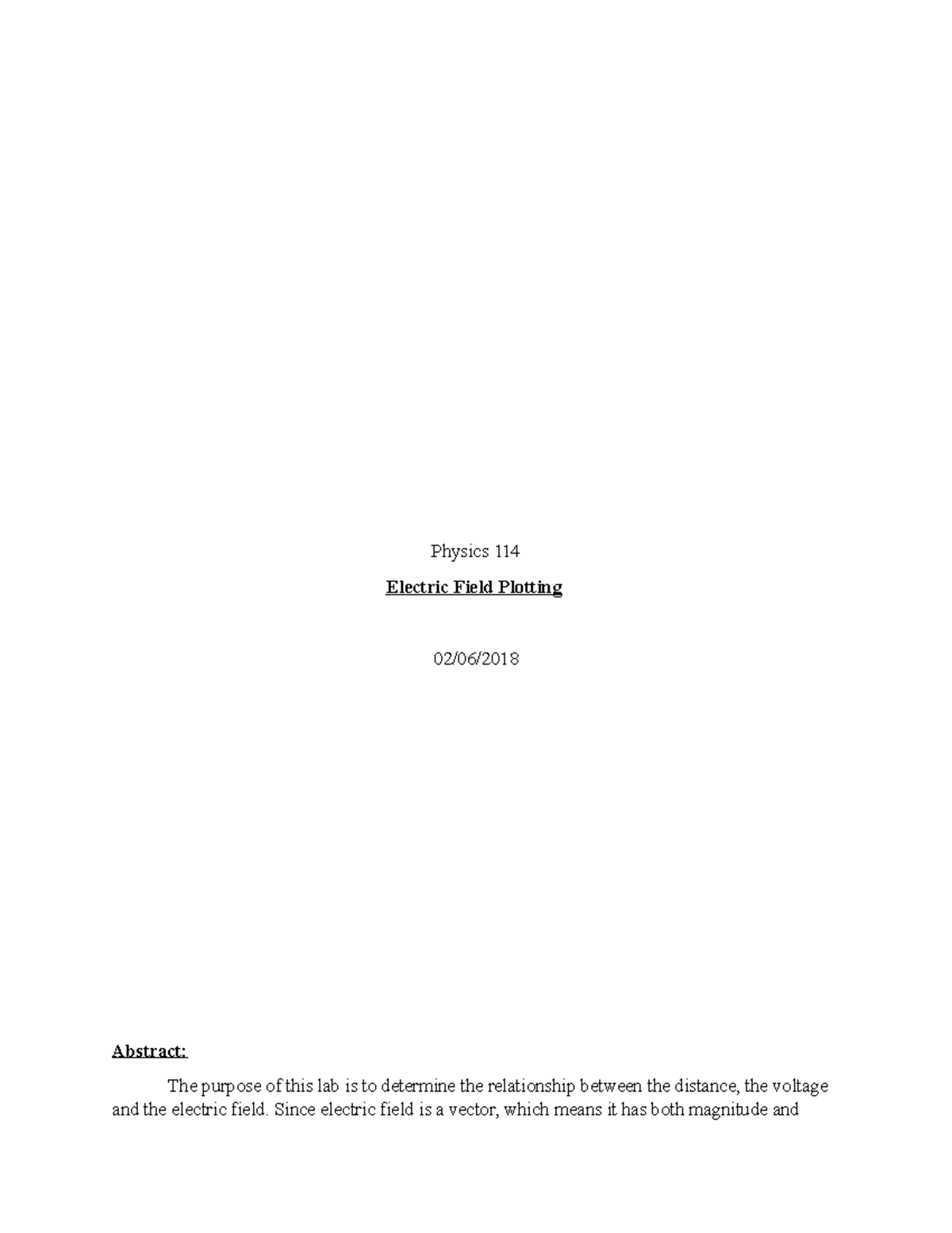 Physics 114 EFP - Lab Practical notes - Physics 114 Electric Field ...