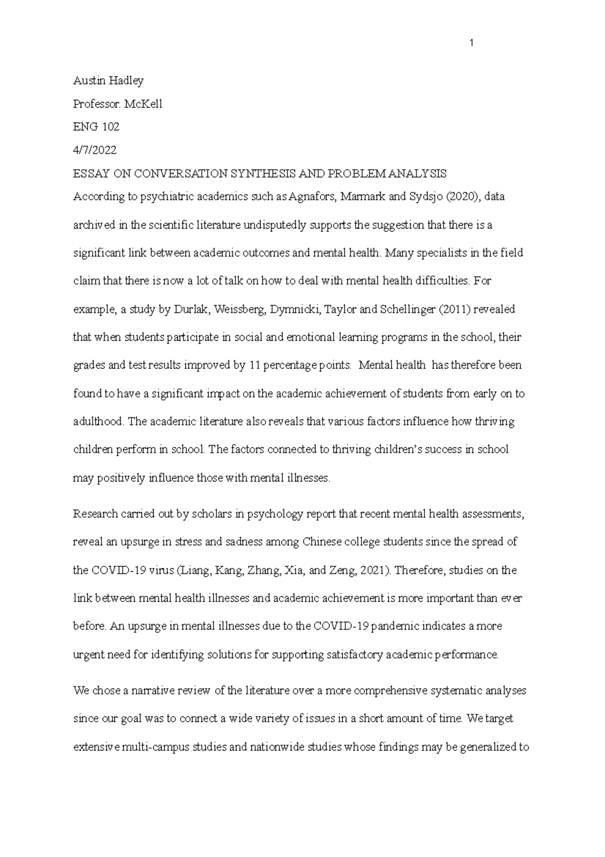 367917170 English - essay - Austin Hadley Professor. McKell ENG 102 4/7 ...