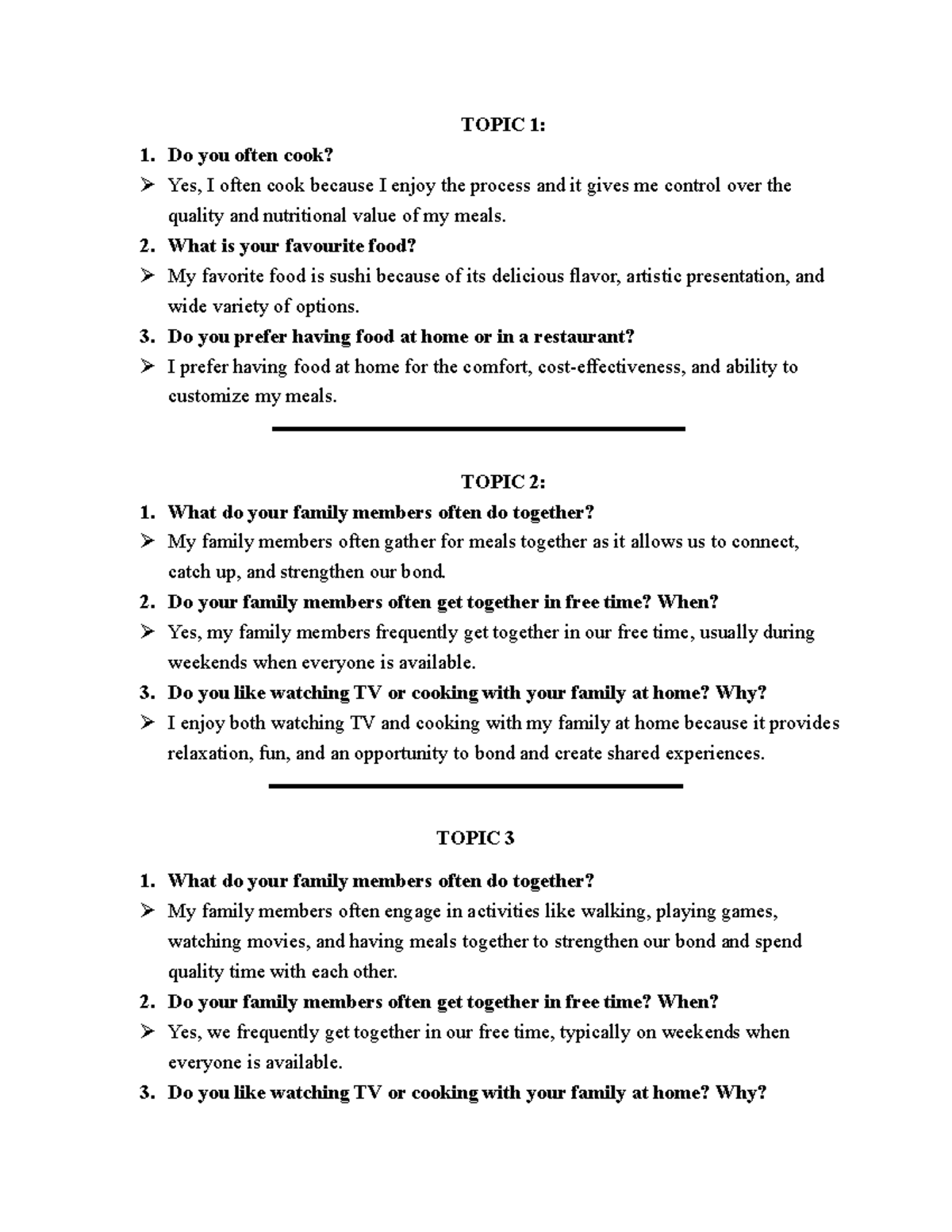 Document 1 - none - TOPIC 1: Do you often cook? Yes, I often cook ...