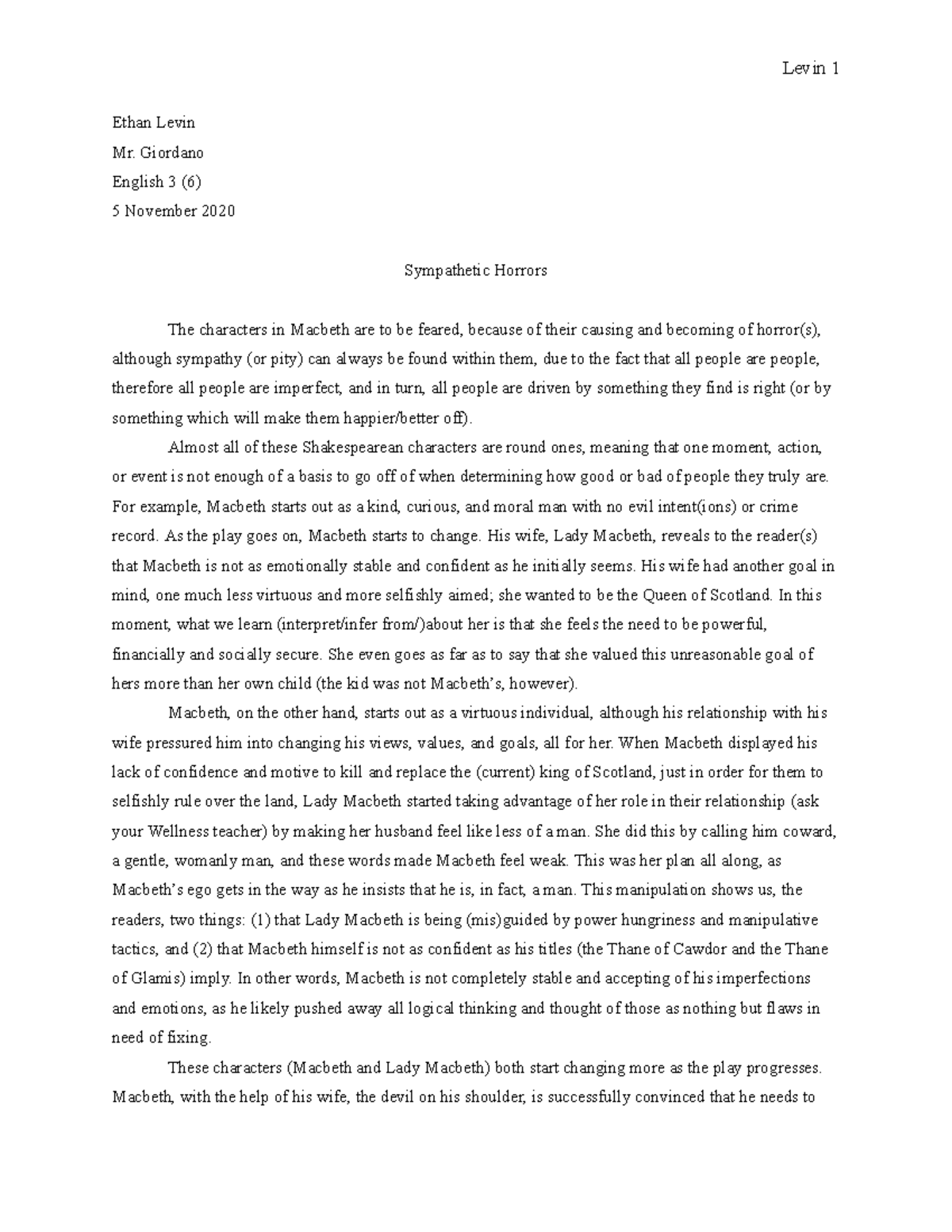 Untitled document - Levin 1 Ethan Levin Mr. Giordano English 3 (6) 5 ...