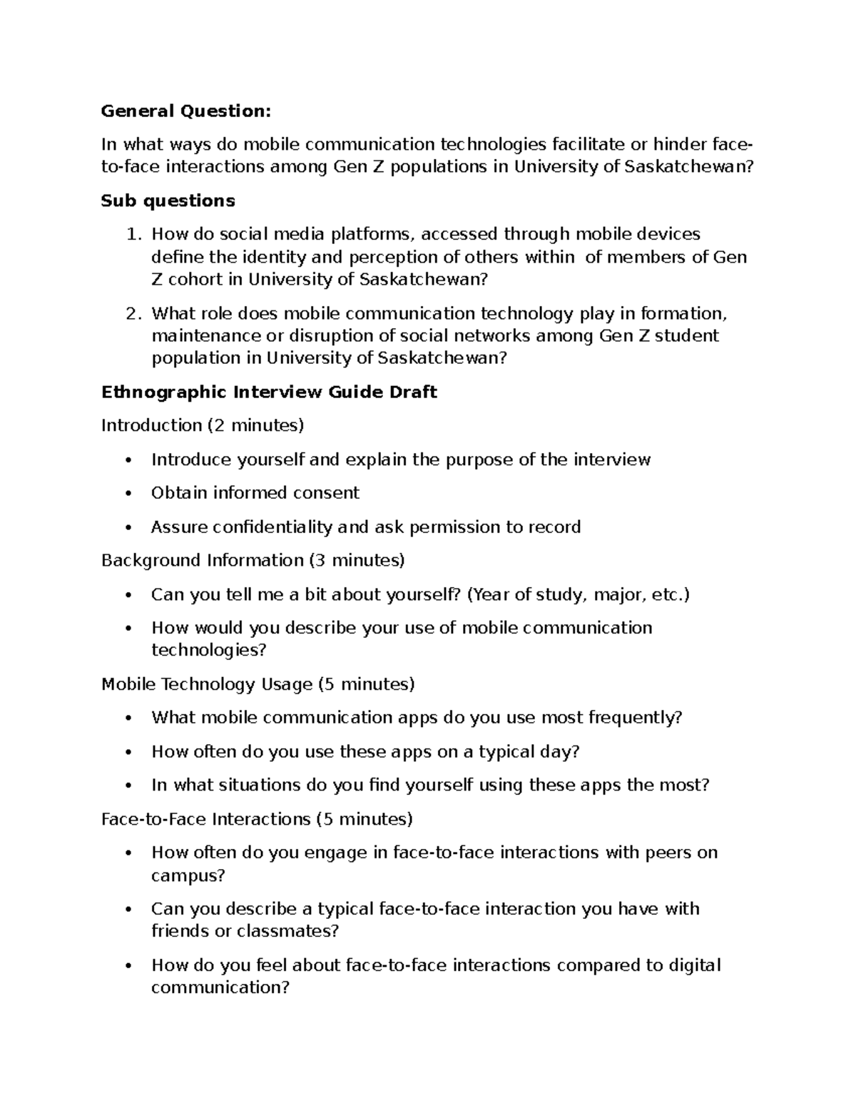 Ethnographic Interview Guide Draft - General Question: In what ways do ...