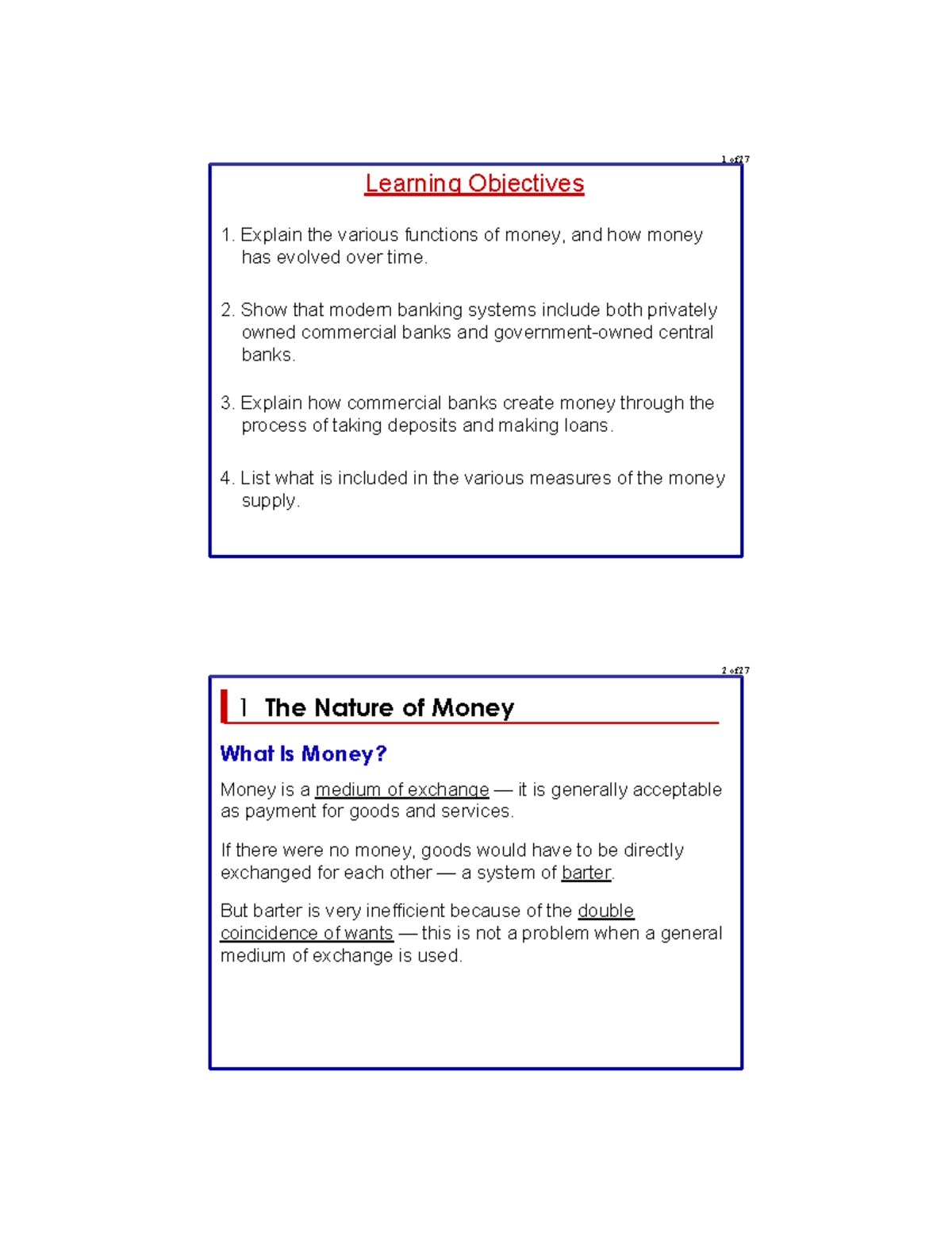 105-notes Money and Banking - Learning Objectives Show that modern ...