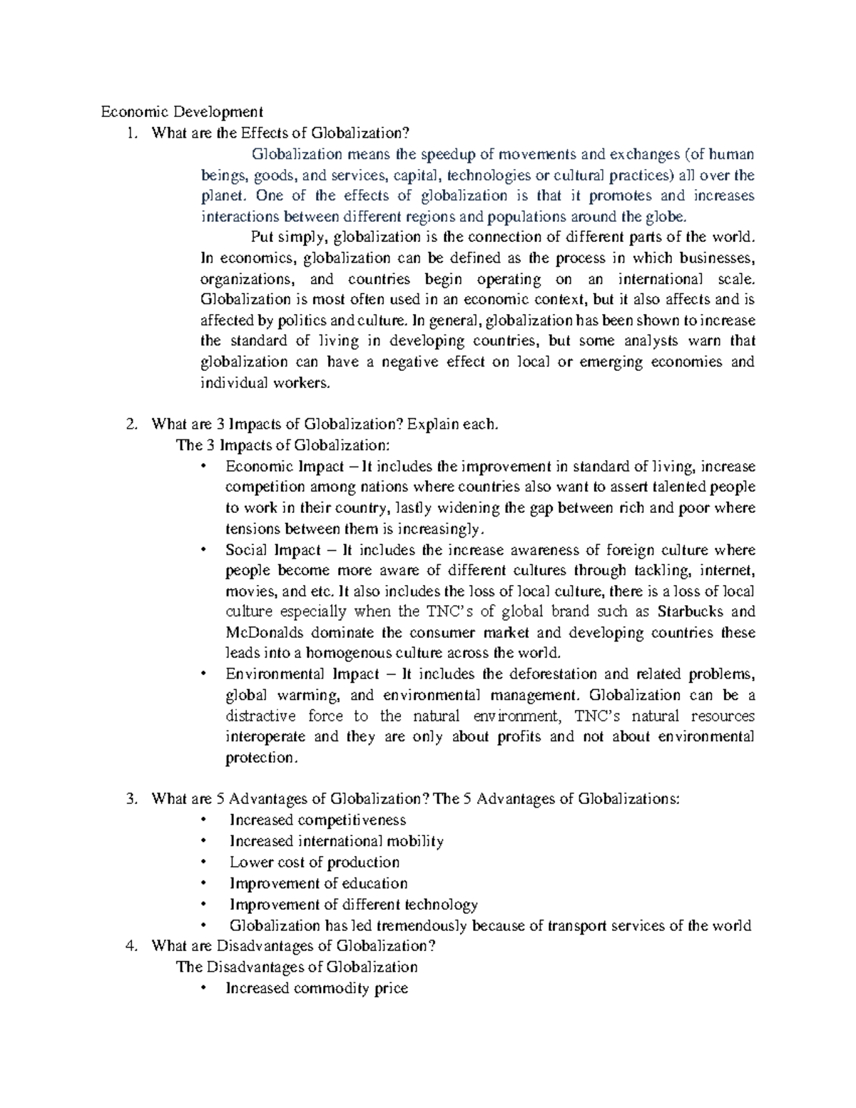 Economic Development - Impact and Effect of Globalization and its ...