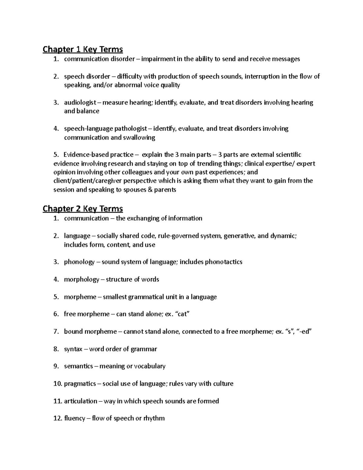 Chapter 1 3 Key Terms Chapter 1 Key Terms Communication Disorder