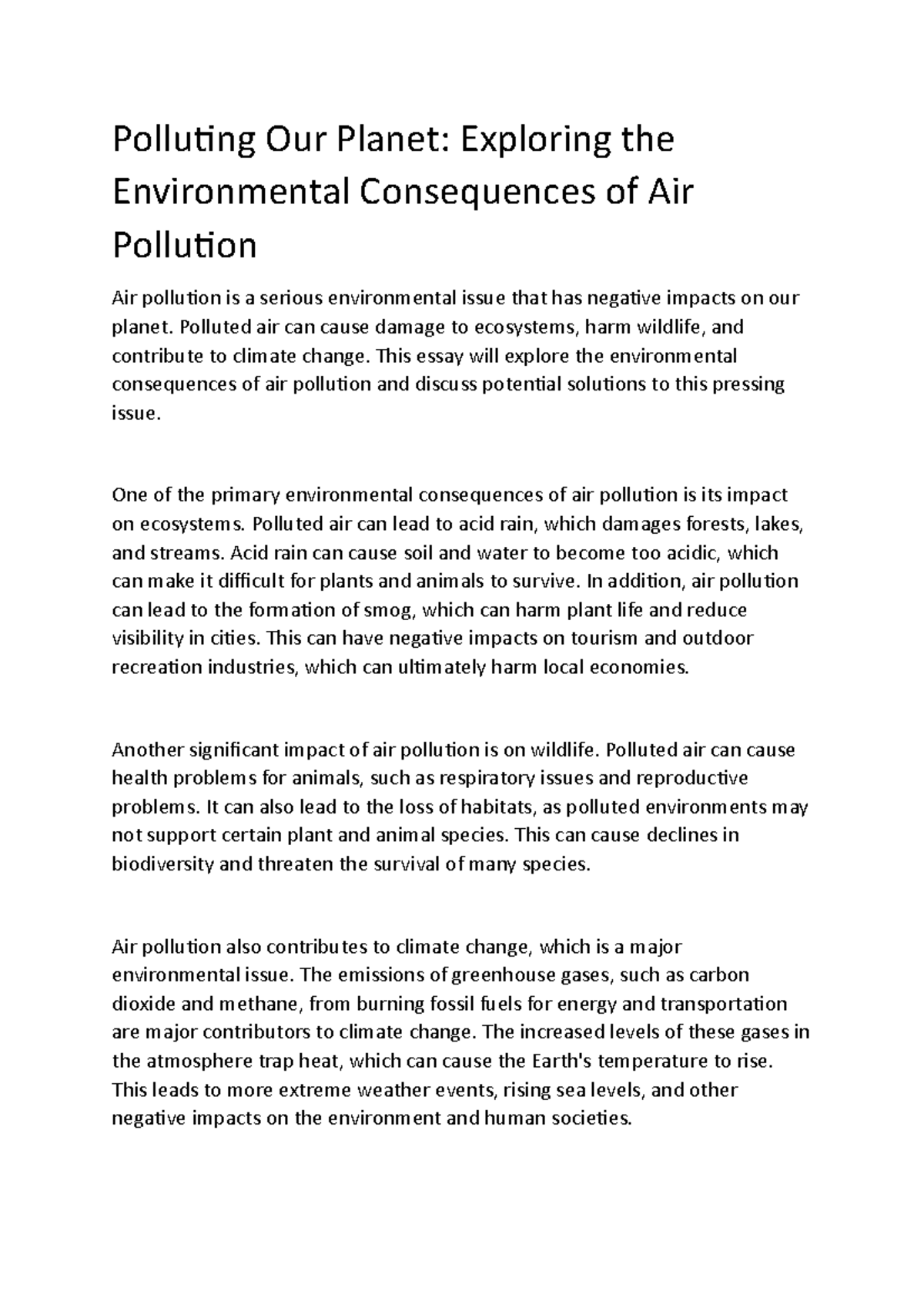 Polluting Our Planet, Exploring the Environmental Consequences of Air ...