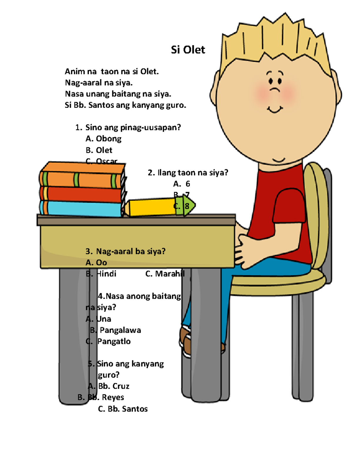 Filipino- Developing Reading Power PICS 1 - Si Olet Anim na taon na si ...