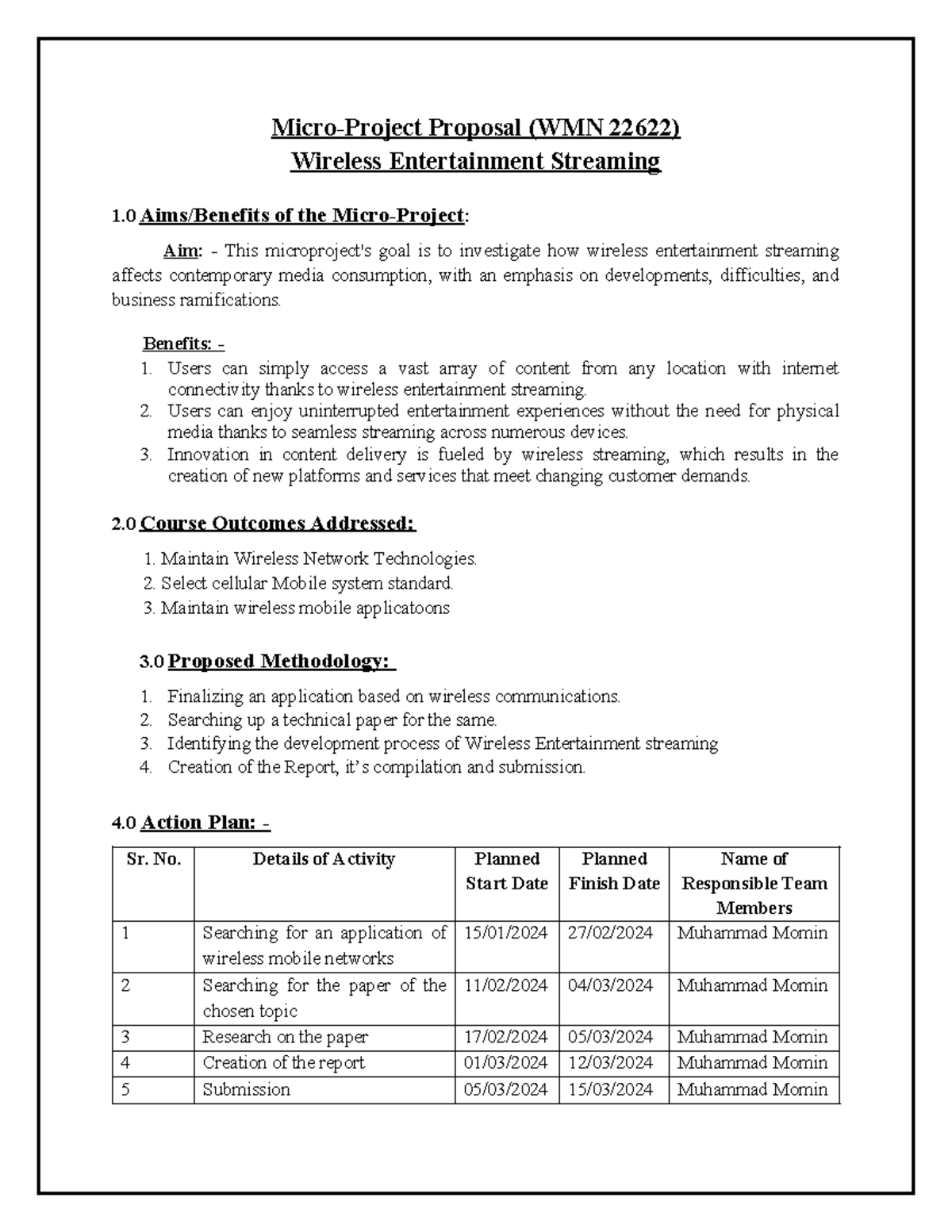 WMN Proposal 31 - Ghb - Micro-Project Proposal (WMN 22622) Wireless Entertainment Streaming 1 ...