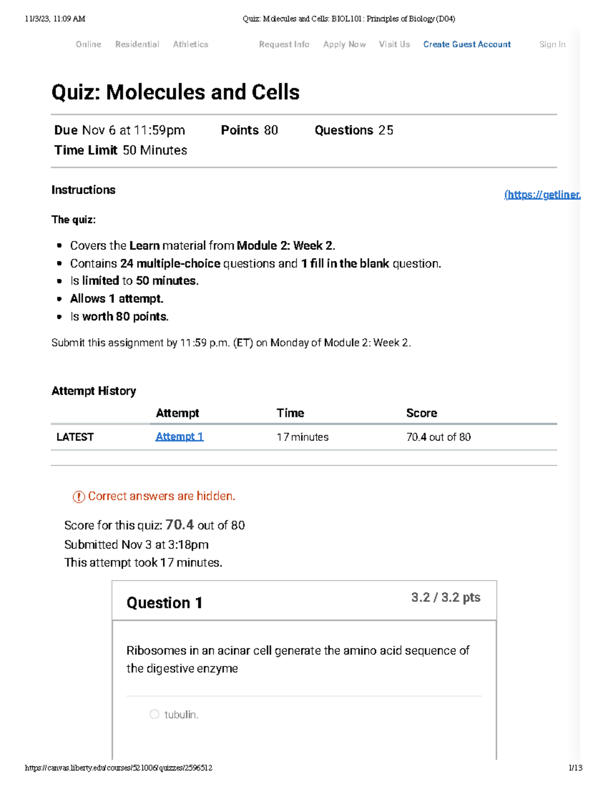 Quiz Molecules and Cells BIOL101 Principles of Biology (D04) - Skip to ...