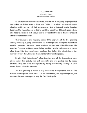 TREE Growing narrative report - TREE GROWING A Narrative Report By Lady ...