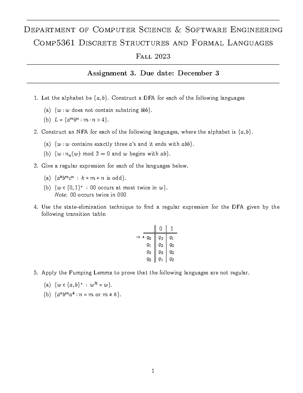 Assgn 3 - Assignment 3 - Department of Computer Science & Software Engineering Comp5361 Discrete ...