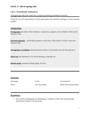 Lab Manual Groundwater Flow - Lab 4: Groundwater Flow Understanding the ...