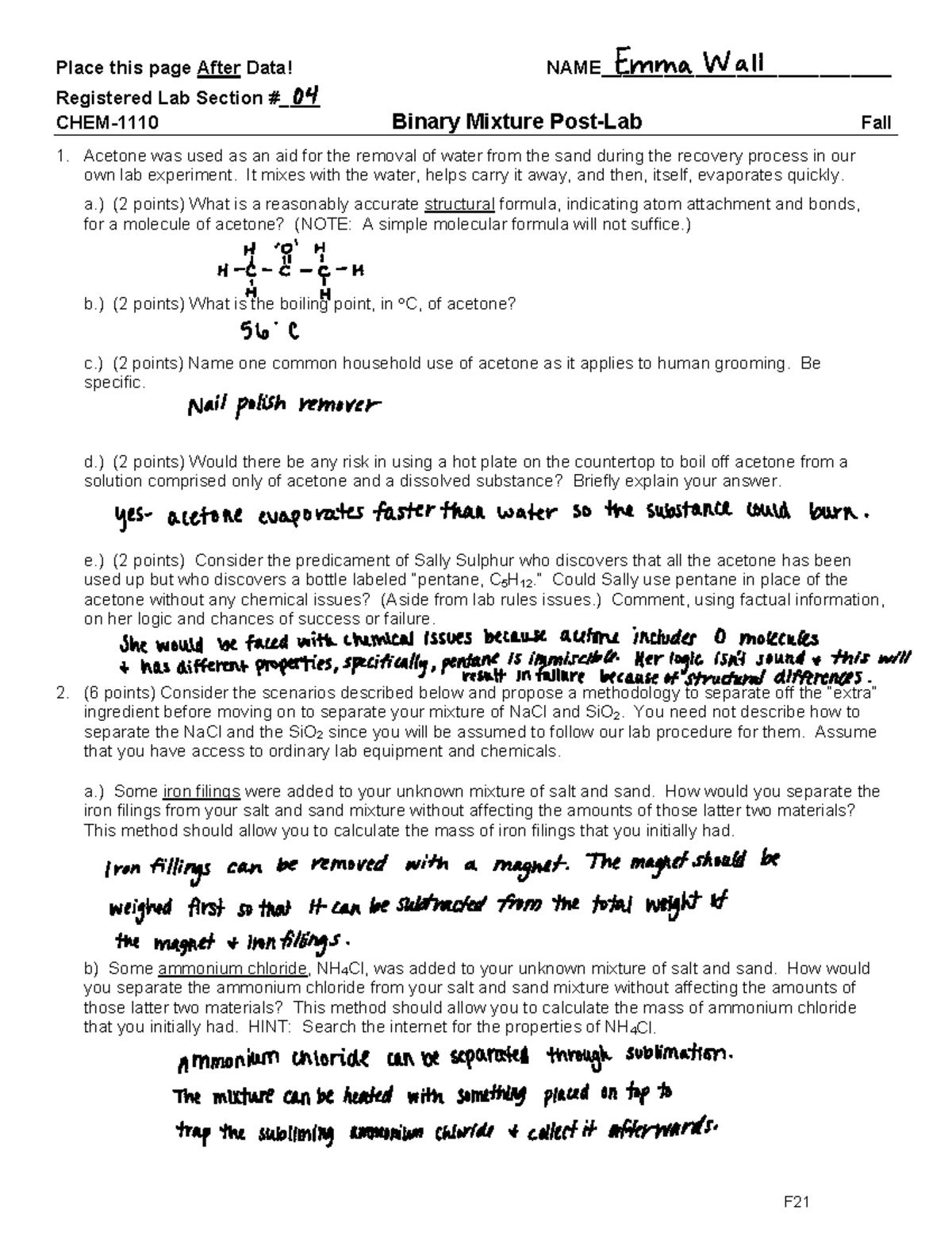 Binary mixture post lab - ####### Place this page After Data! NAME ...
