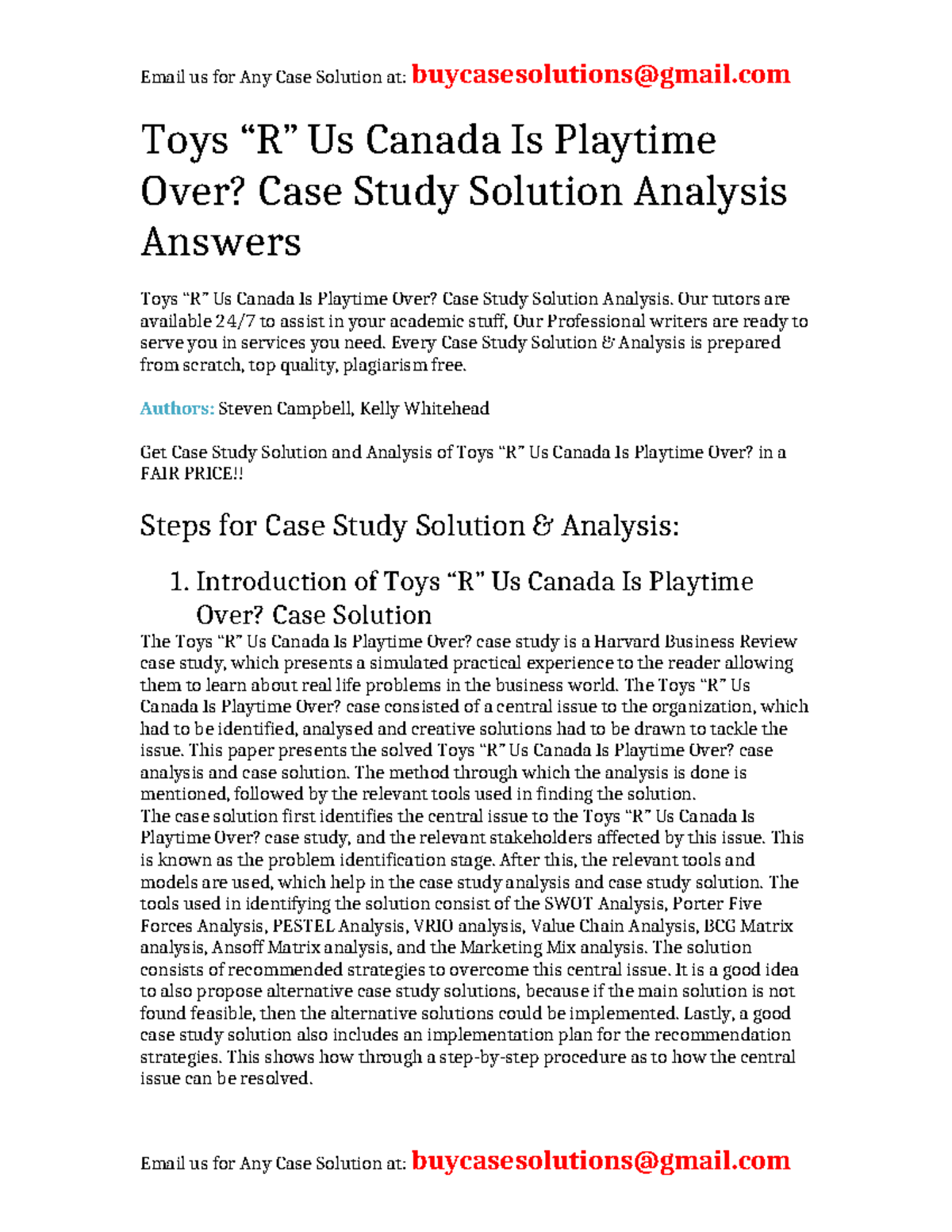 Case Solution Toys "R" Us Canada Is Playtime Over - Toys “R” Us Canada ...