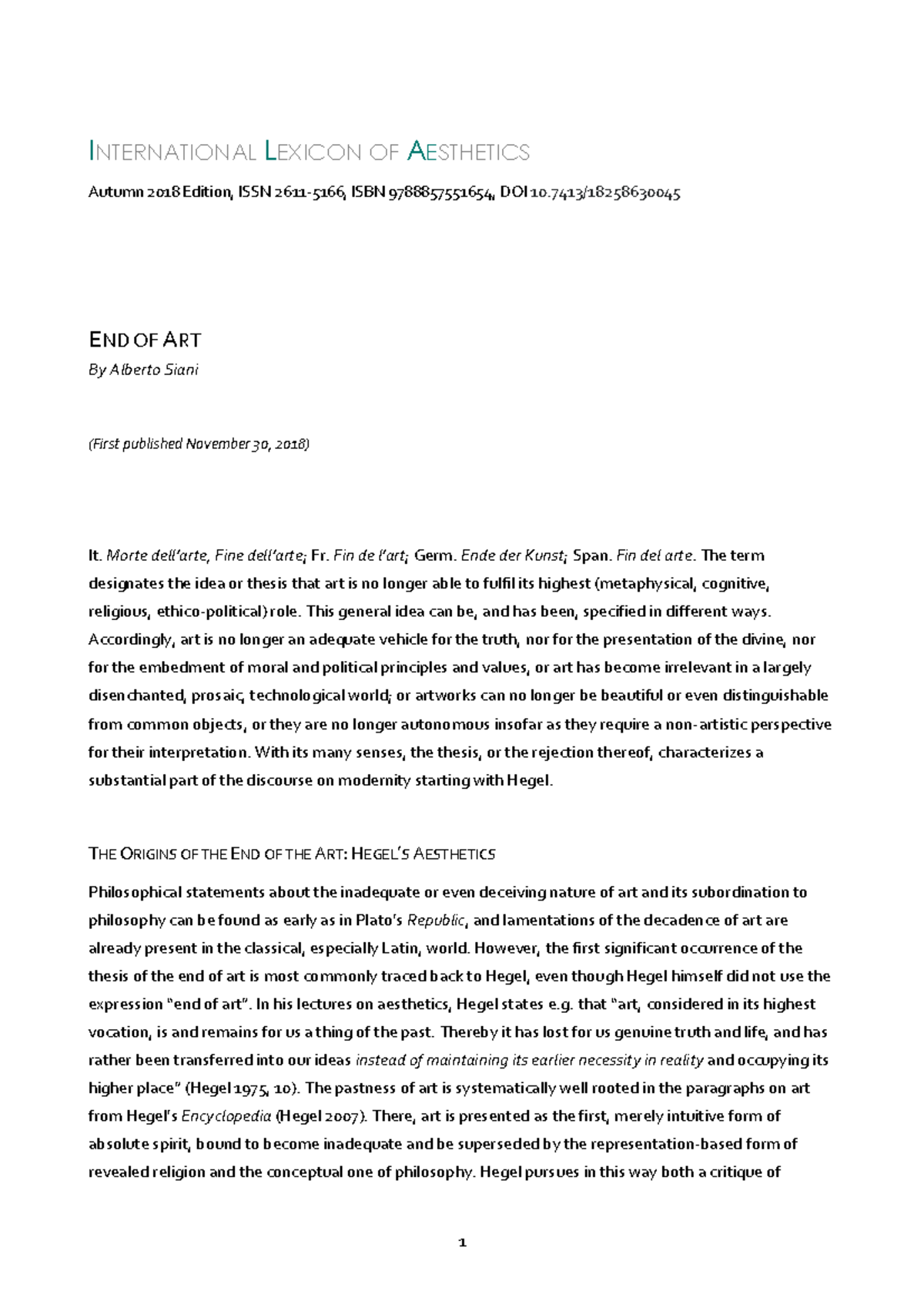 End Of Art - END OF ART By Alberto Siani - INTERNATIONAL LEXICON OF ...