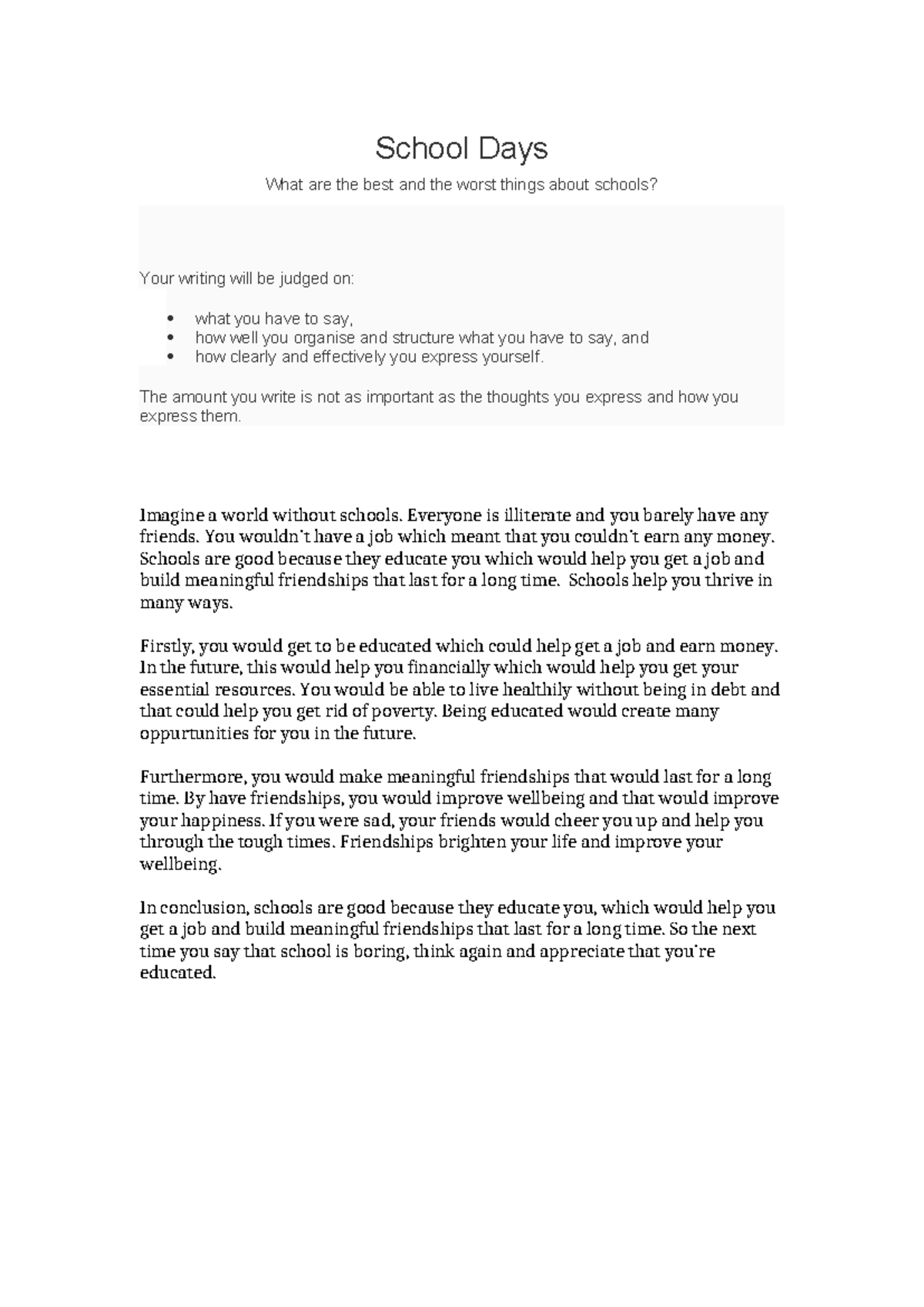 ACER practice online exam Writting expression section 1 and 4 - School ...