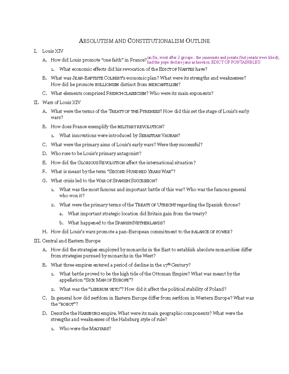 Absolutism and Constitutionalism Outline - ABSOLUTISM AND ...