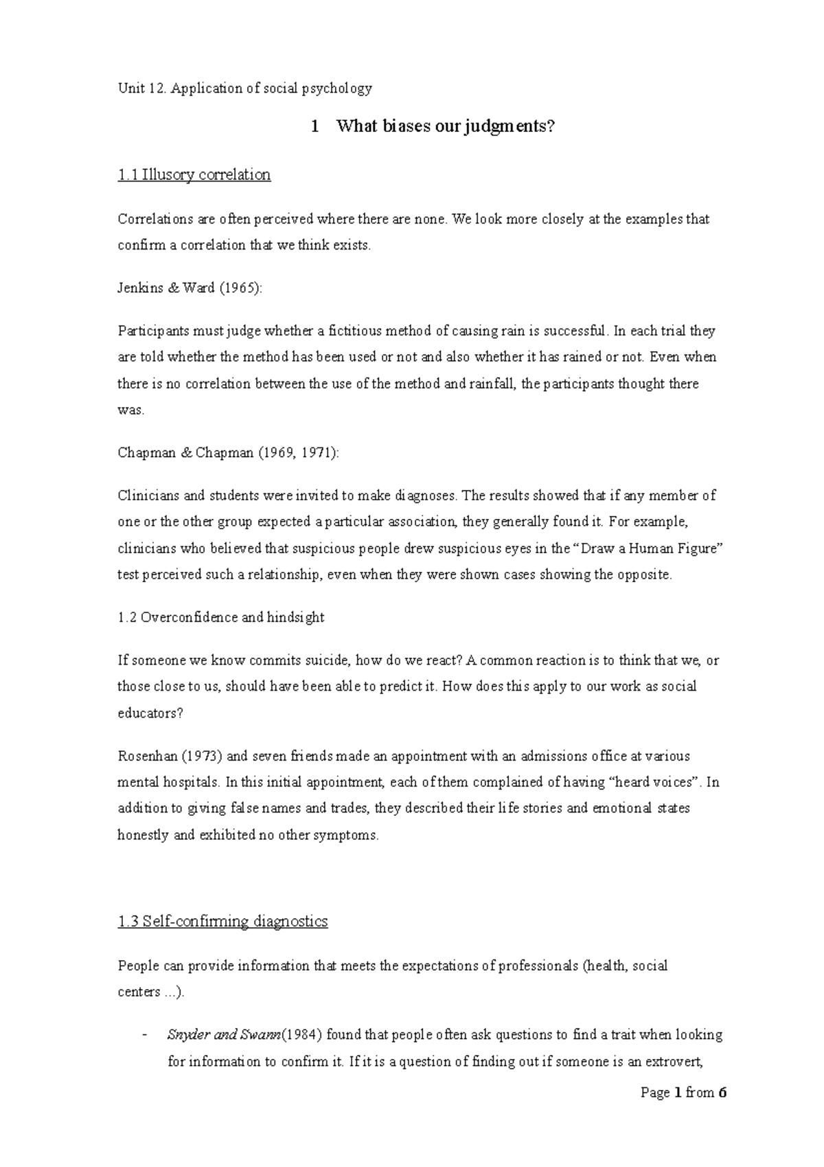 Unit 12 - Lecture notes 12 - Unit 12. Application of social psychology ...