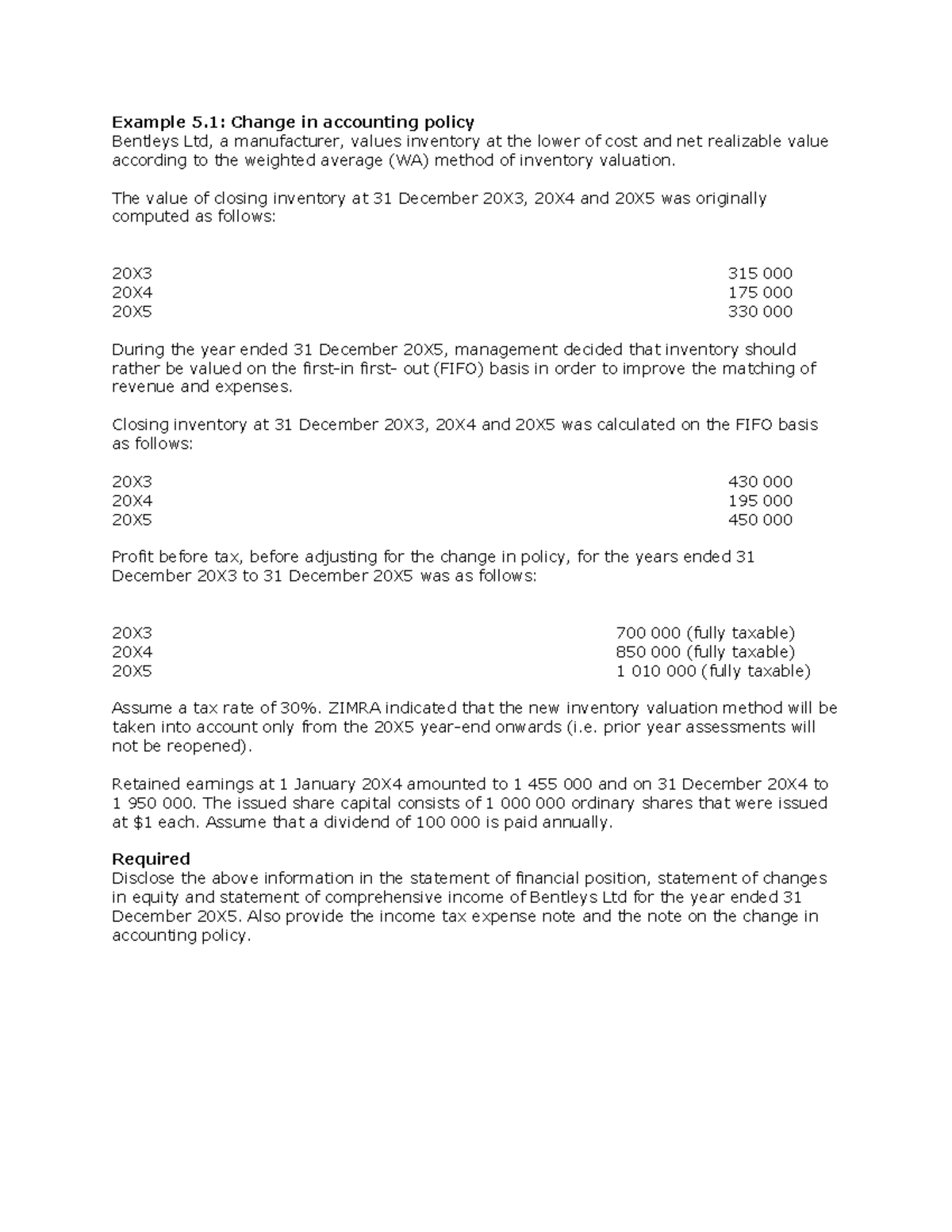 Change in Accounting Policy - Example 5: Change in accounting policy ...