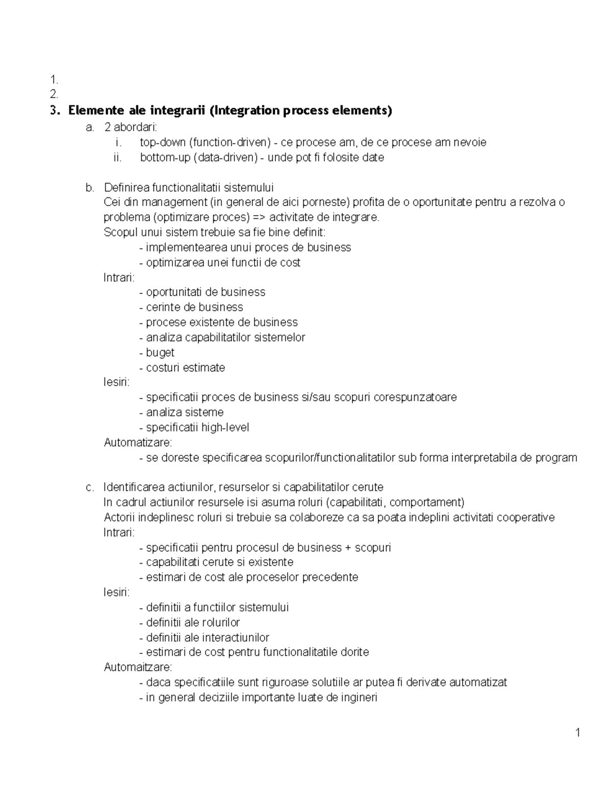 Rezumat - 1. 2. 3. Elemente ale integrarii (Integration process ...