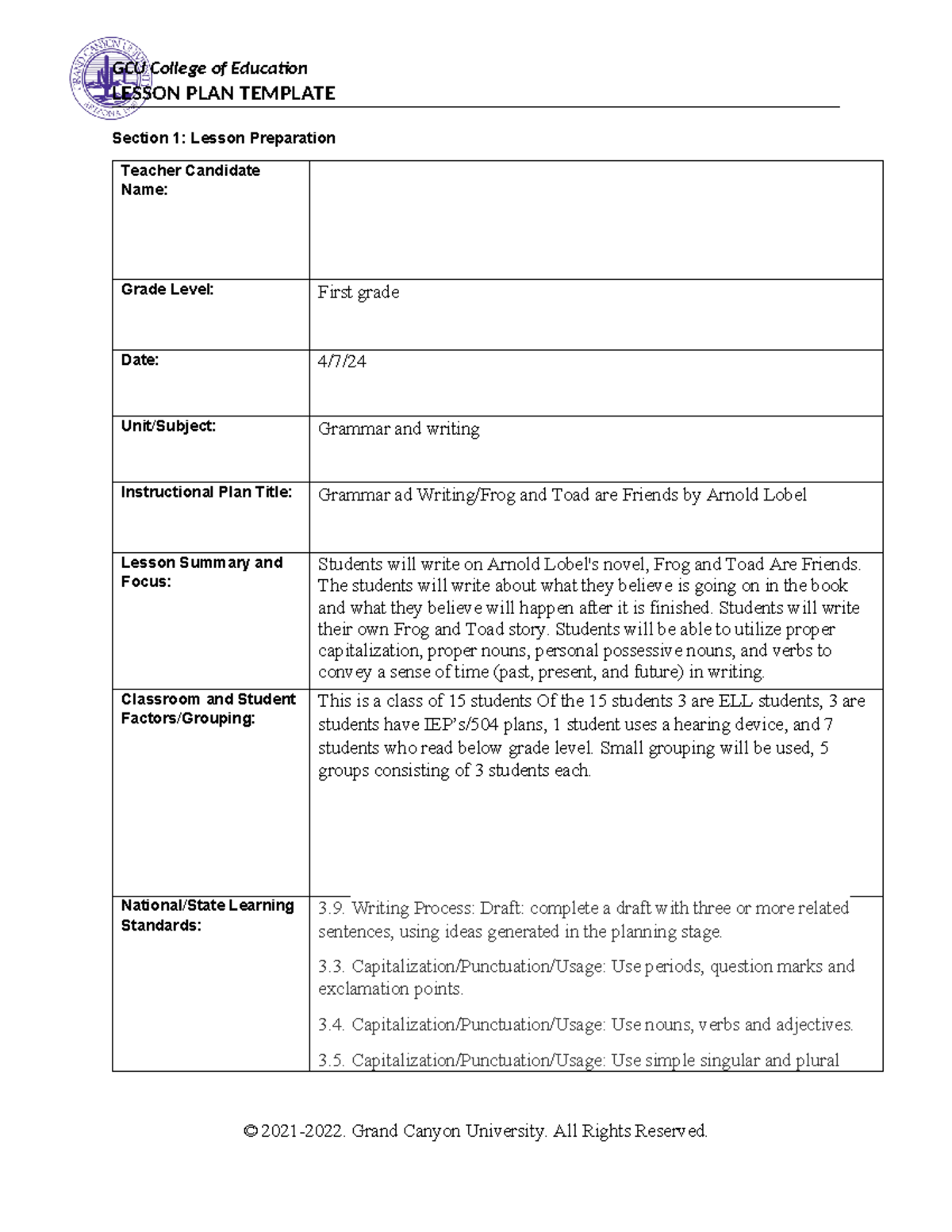 ELM 430 Topic 4 - lesson plan - LESSON PLAN TEMPLATE Section 1: Lesson ...
