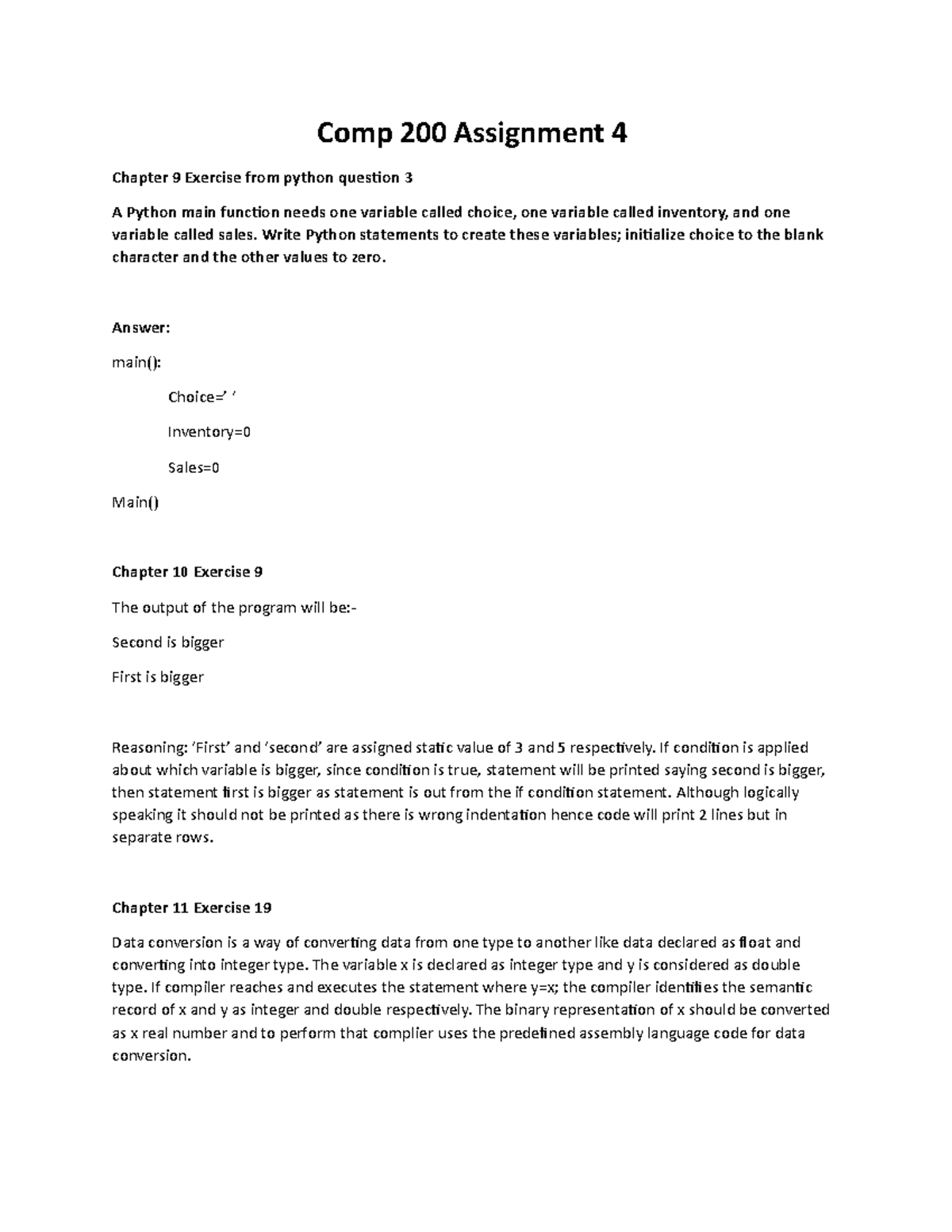 Comp 200 Assignment 4 - 100% - Comp 200 Assignment 4 Chapter 9 Exercise from python question 3 A ...