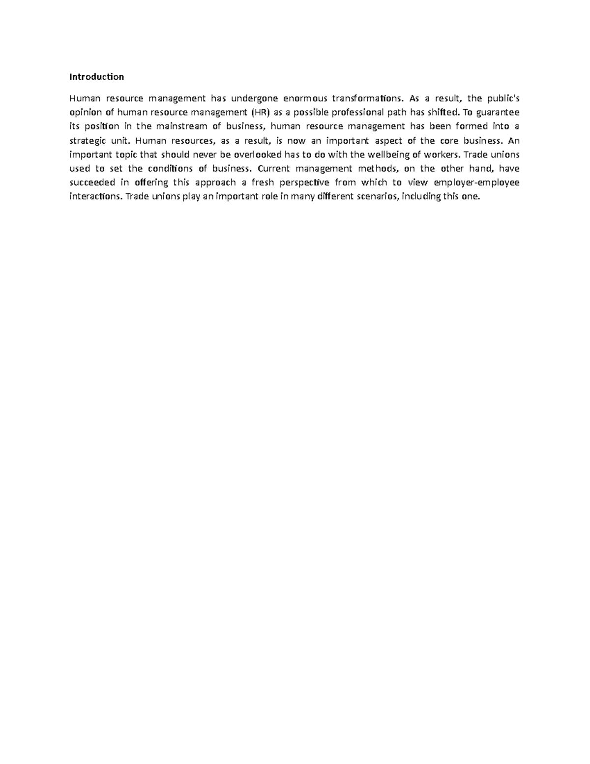 Employee Relations Assignment Solution (Human resource management has ...