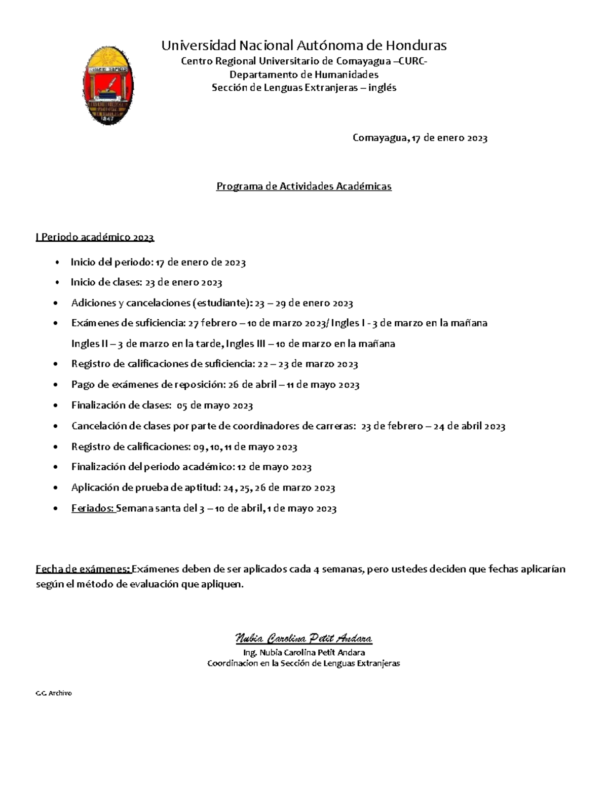 Programacion Academica - I pac 2023 - Universidad Nacional Autónoma de Honduras Centro Regional ...