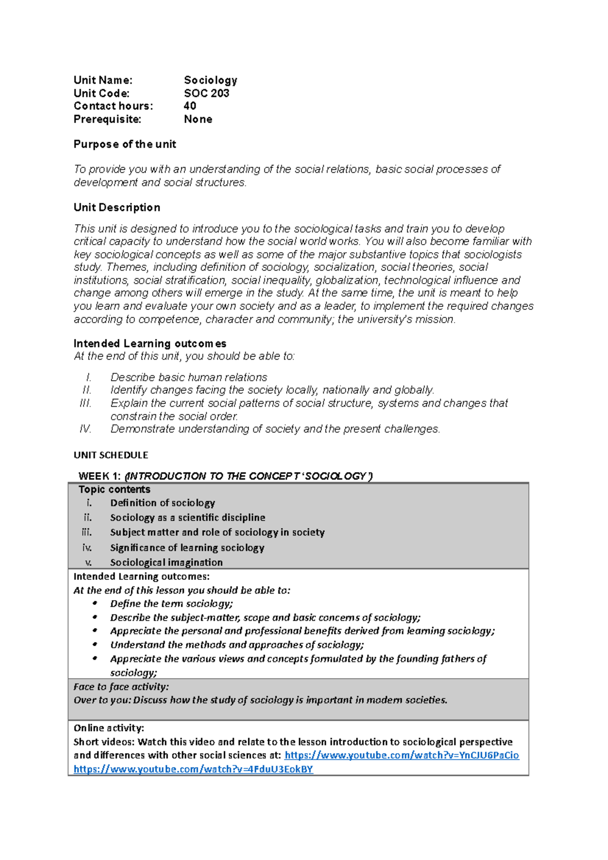 SOC 203 Sociology Course Outline and notes outline - Project Planning ...