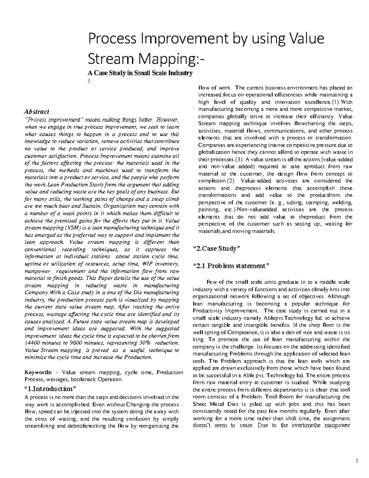 Process Improvement by using Value Stream Mapping - Process Improvement ...