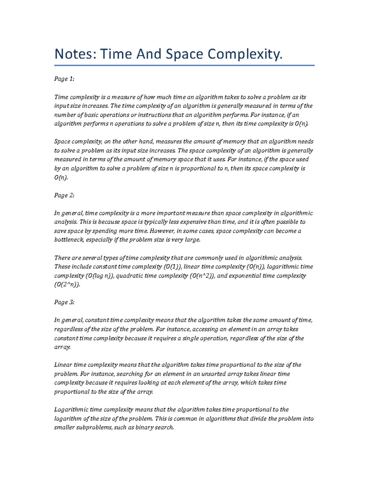 Lecture Notes Time And Space Complexity Notes Time And Space 9869