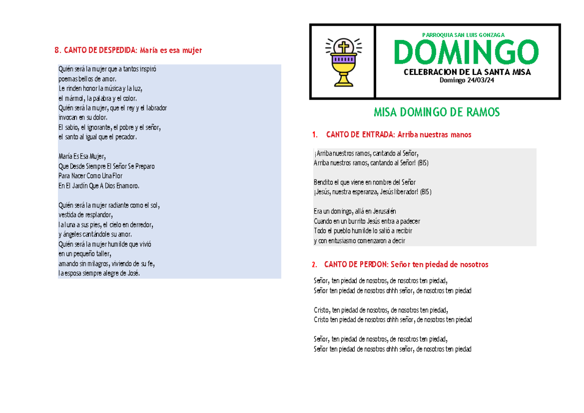 Formato Cantos MISA - xczxcZ - 8. CANTO DE DESPEDIDA: María es esa ...
