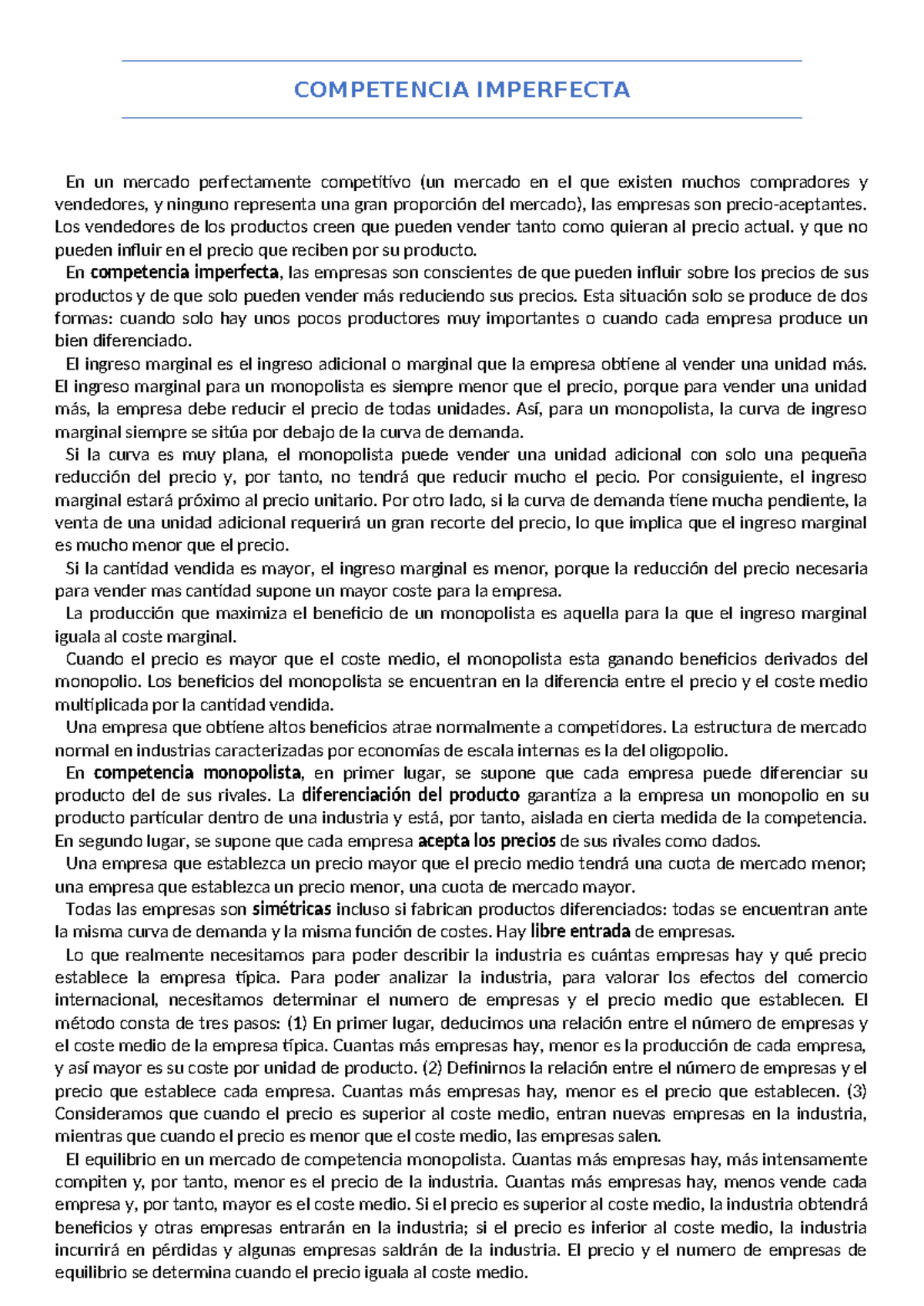 Competencia Monopolistica - COMPETENCIA IMPERFECTA En un mercado ...