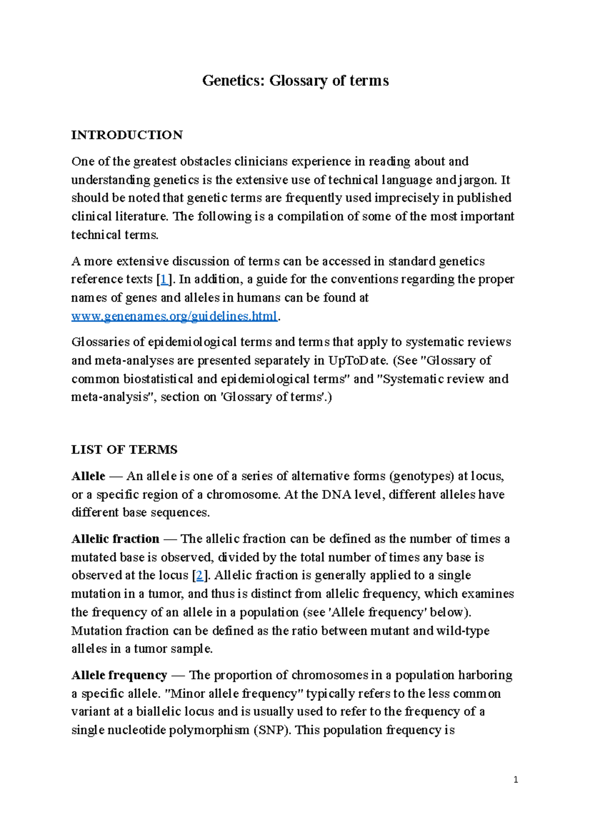 Genetics Glossary of Terms - Genetics: Glossary of terms INTRODUCTION ...